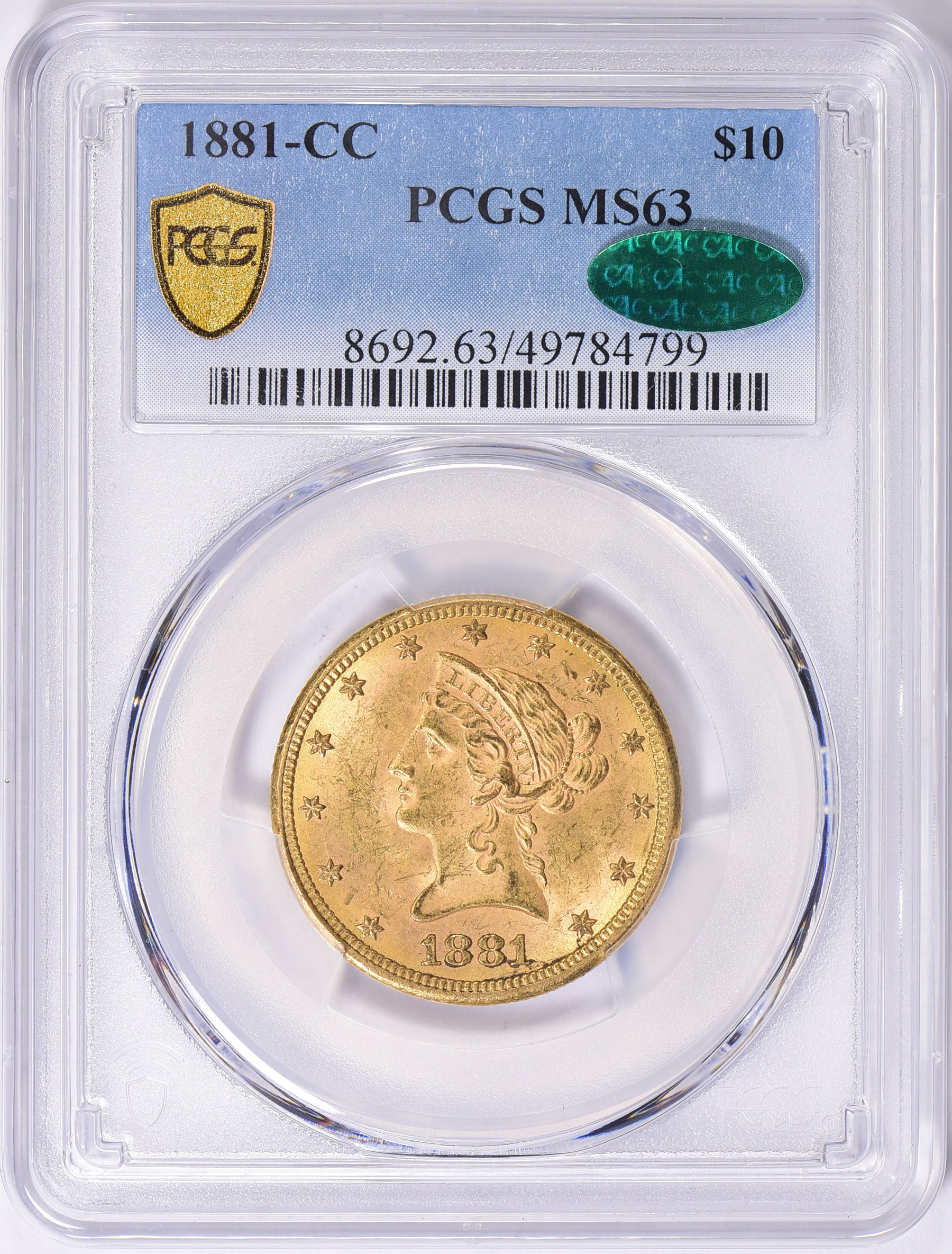 1881-CC Liberty Gold Eagle PCGS MS-63 (CAC Green) (Item 1639228) | GreatCollections Coin Auctions