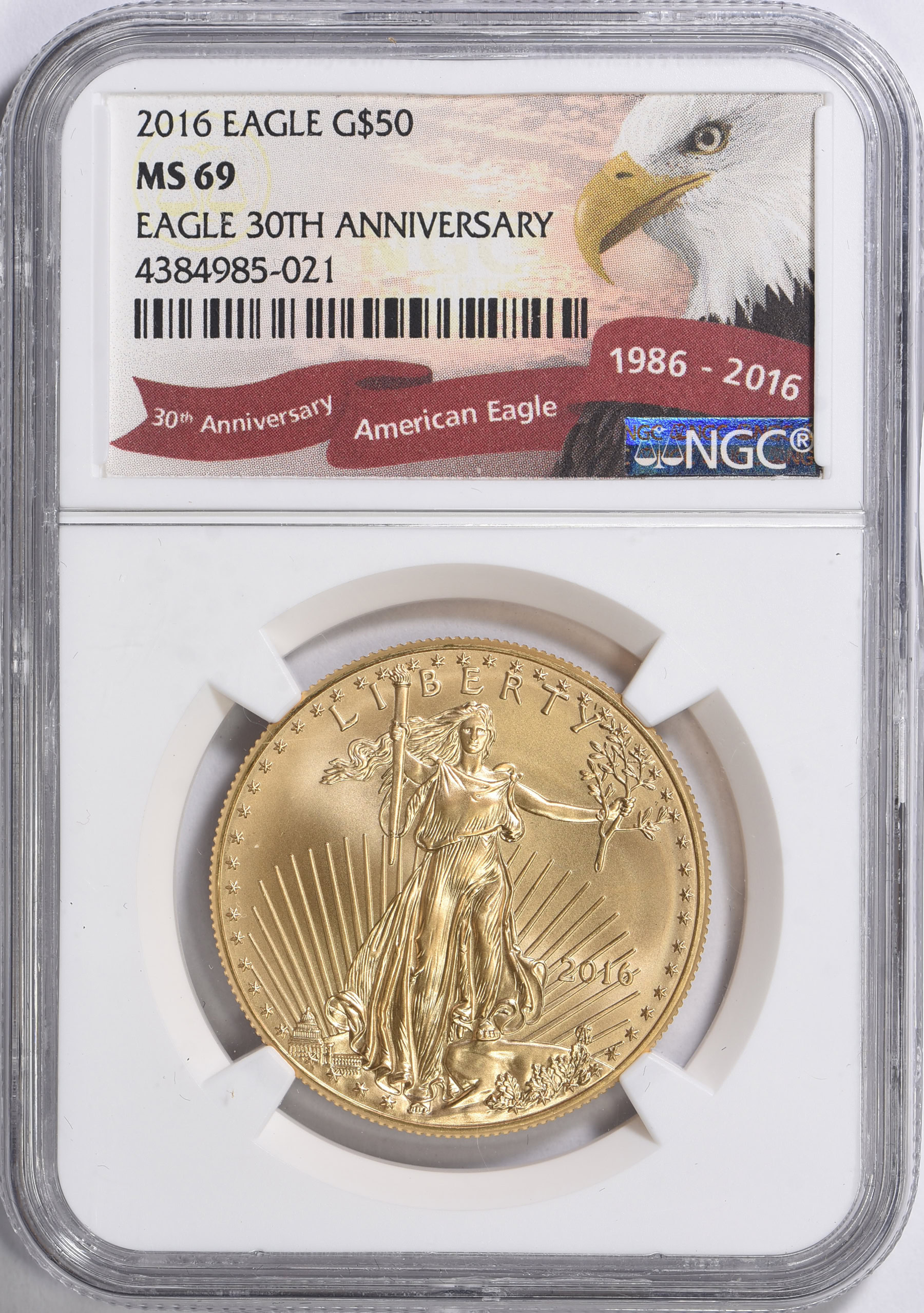 2016 $50 One-Ounce Gold American Eagle 30th Anniversary NGC MS-69 (Item 1639328 ...