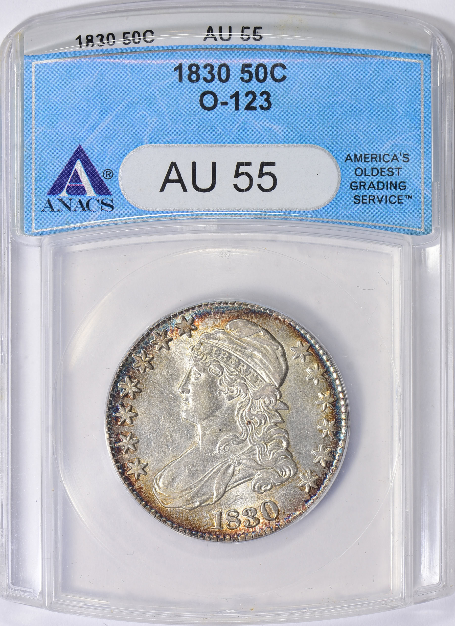 1830 Capped Bust Half Dollar Overton 123 ANACS AU-55 (Toned) (Item 1639576) | GreatCollections ...