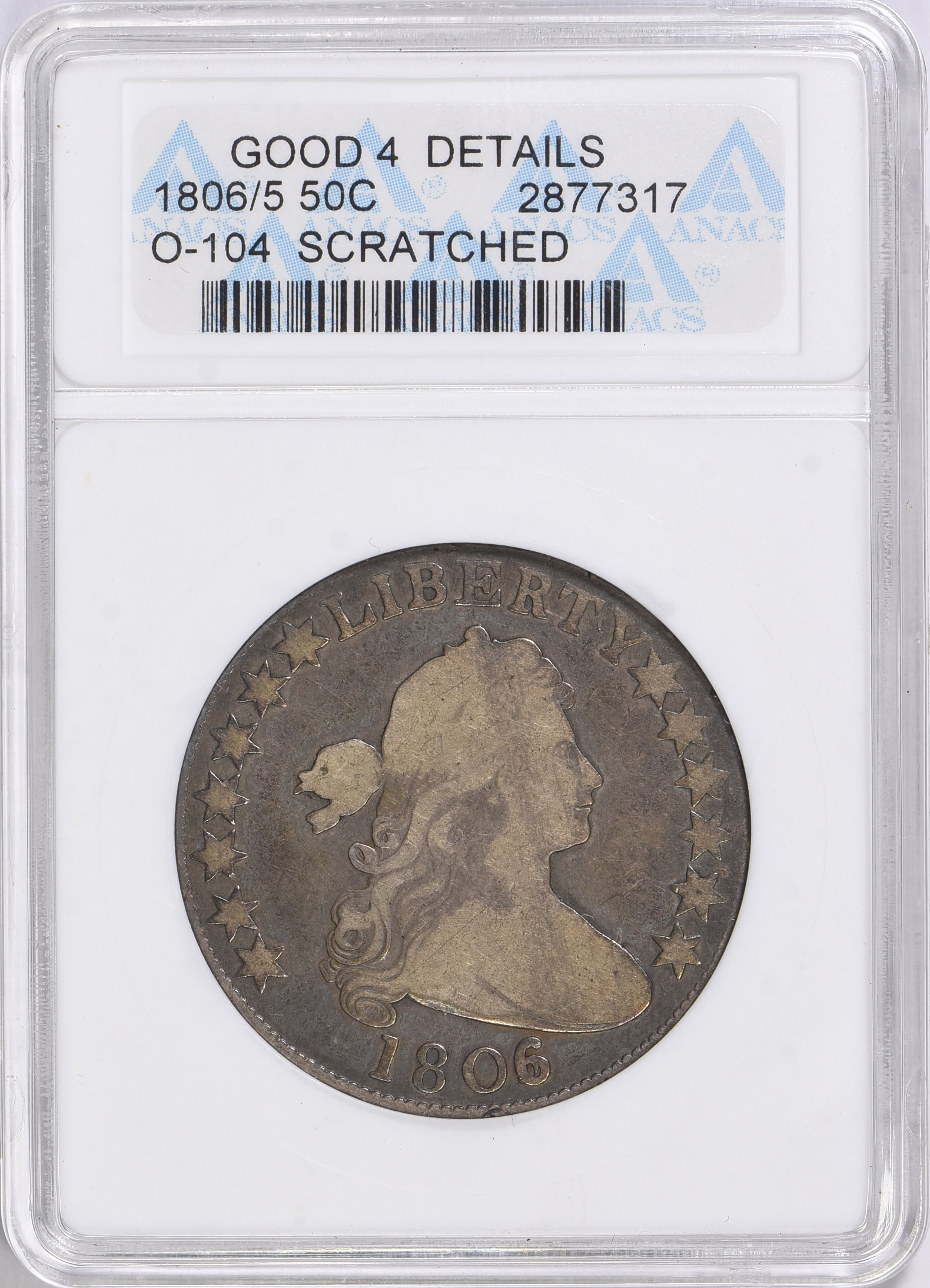 1806/5 Draped Bust Half Dollar Overton 104 ANACS G-04 Details OH (Item 1639578 ...