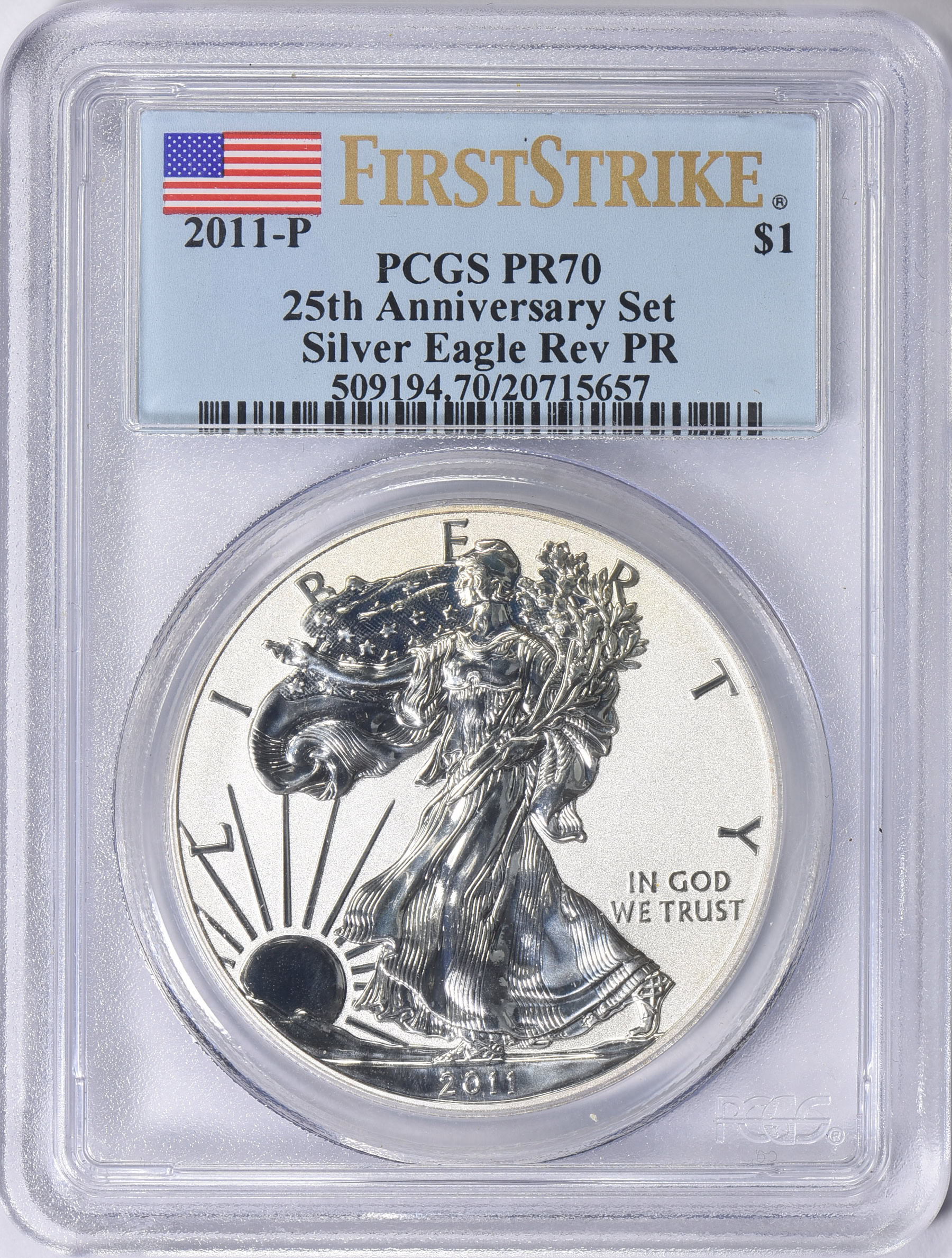2011-P $1 Silver Eagle Reverse Proof 25th Anniversary First Strike PCGS Proof-70 (Item 1639701 ...