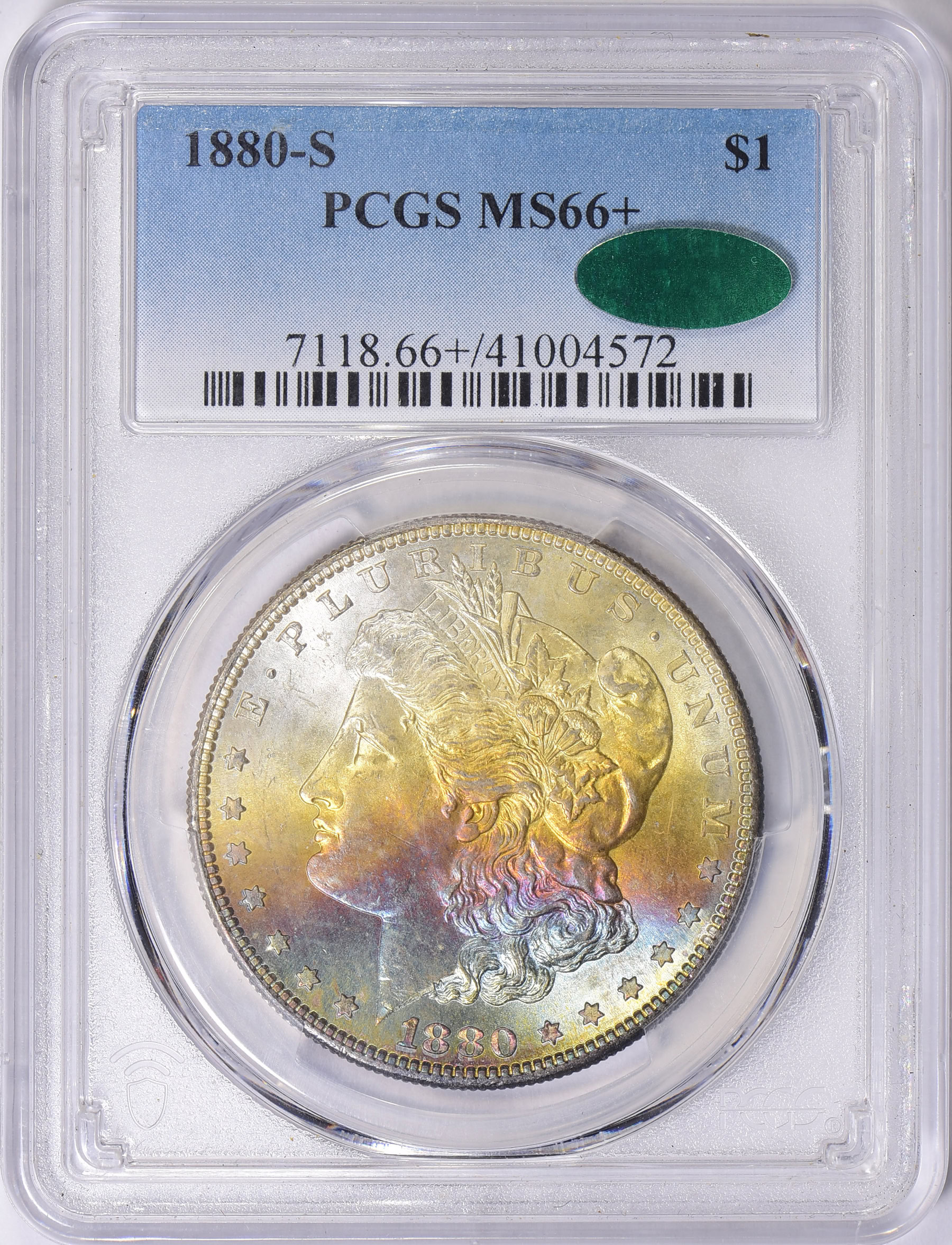 1880-S Morgan Silver Dollar PCGS MS-66+ (CAC Green) (Toned) (Item 1639713) | GreatCollections ...