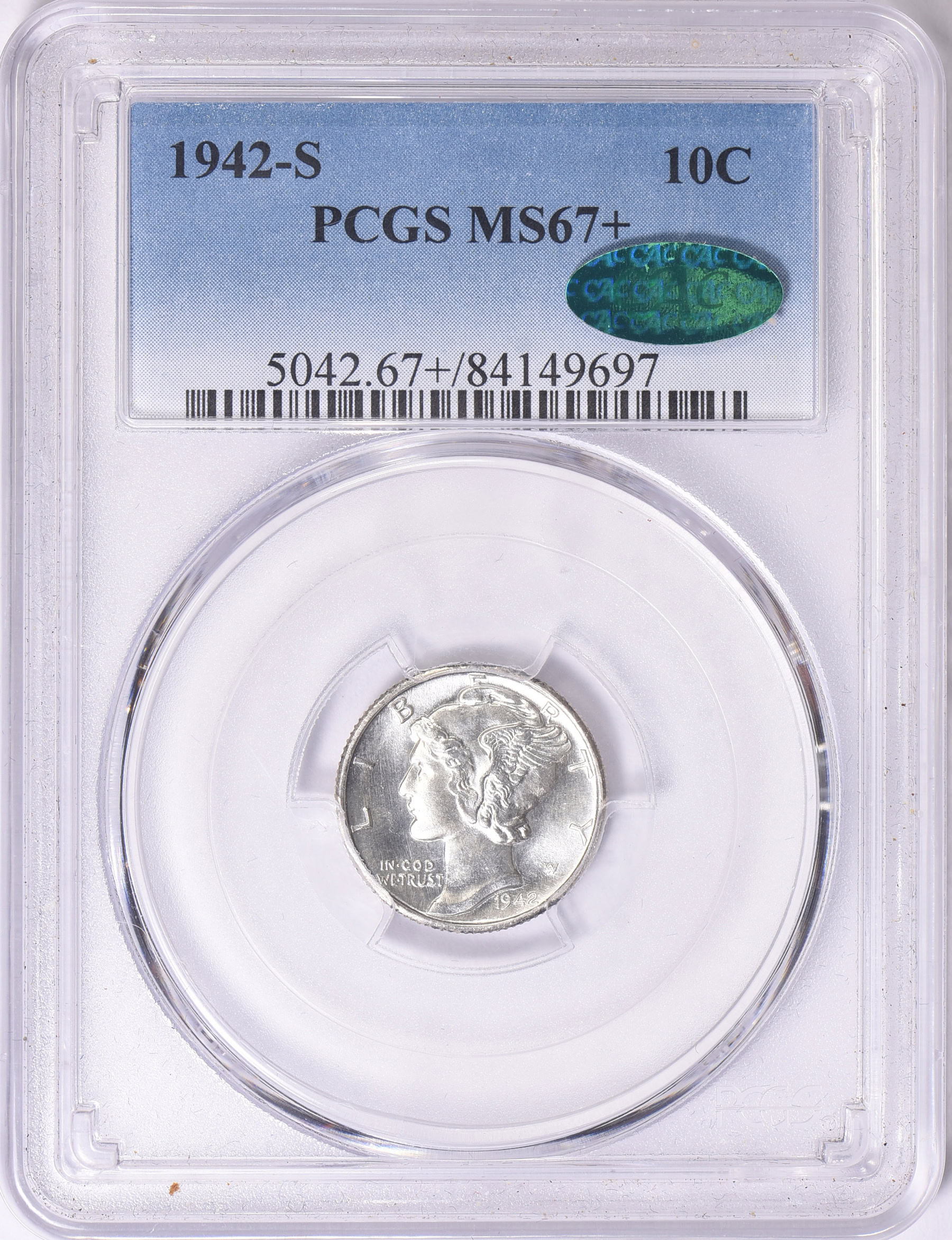 1942-S Mercury Dime PCGS MS-67+ (CAC Green) (Item 1639824) | GreatCollections Coin Auctions