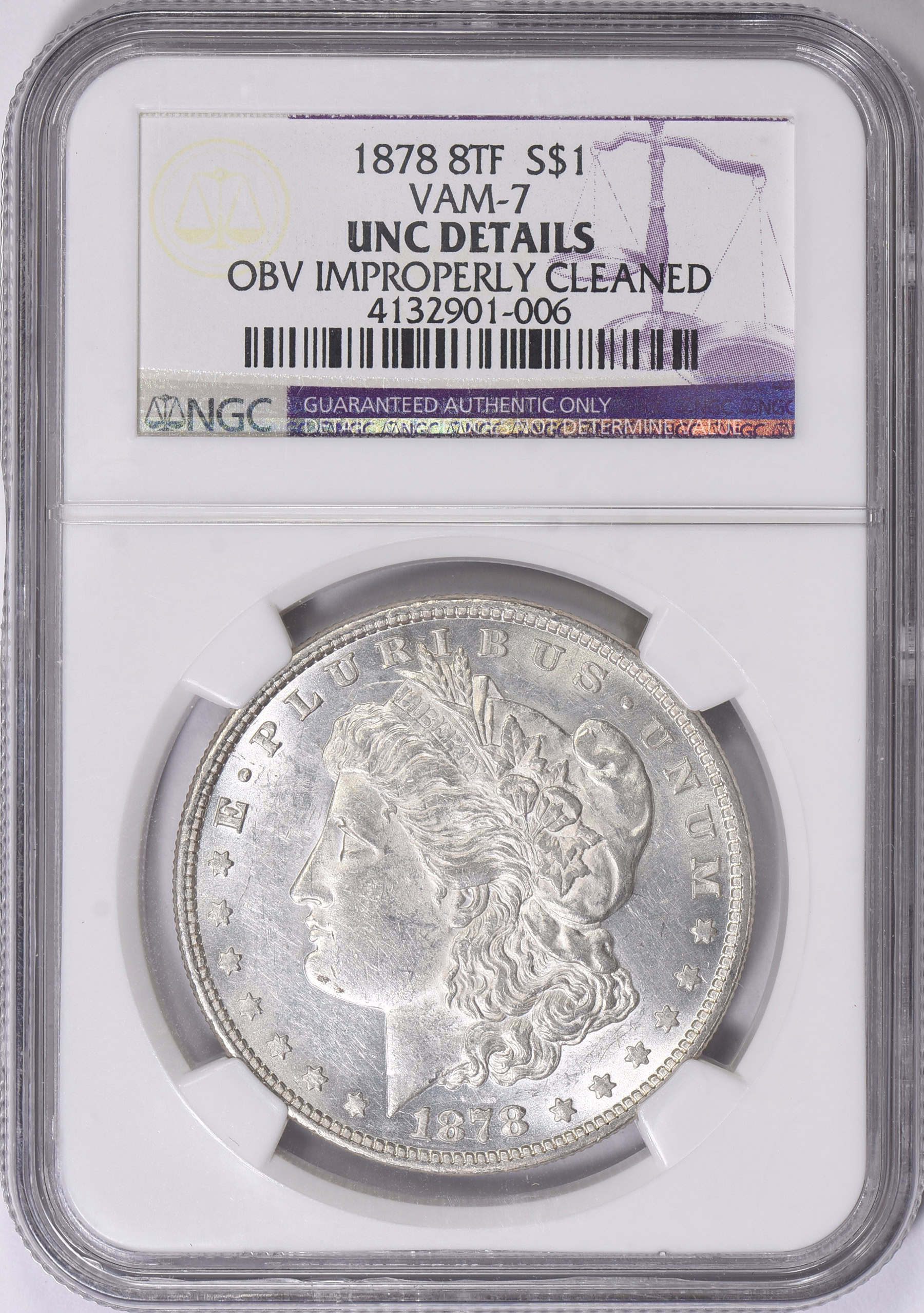 1878 8TF Morgan Silver Dollar VAM-7 NGC Unc Details (Item 1639888) | GreatCollections Coin Auctions