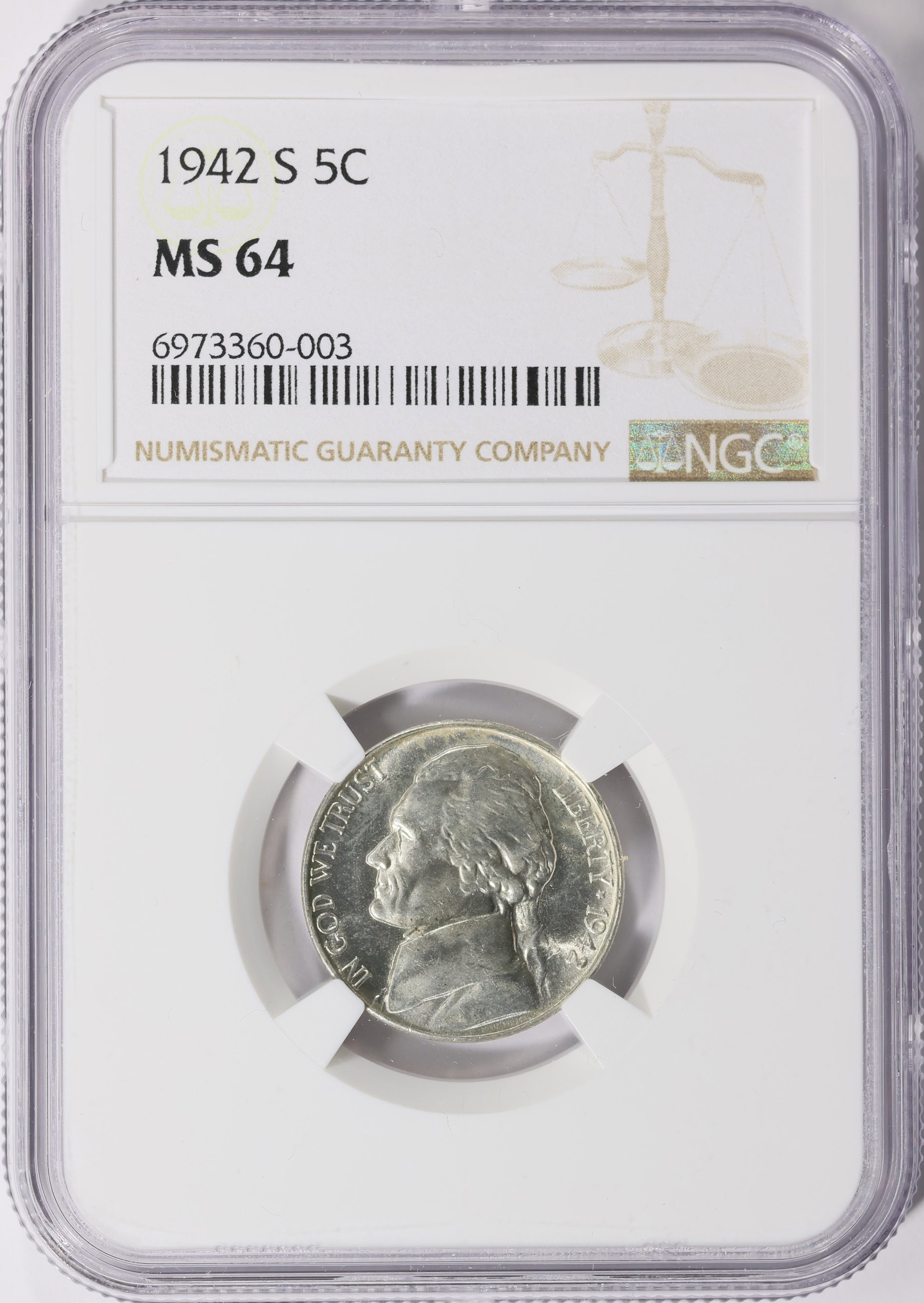 1942-S Jefferson Nickel Type 2 NGC MS-64 (Item 1639908 ...