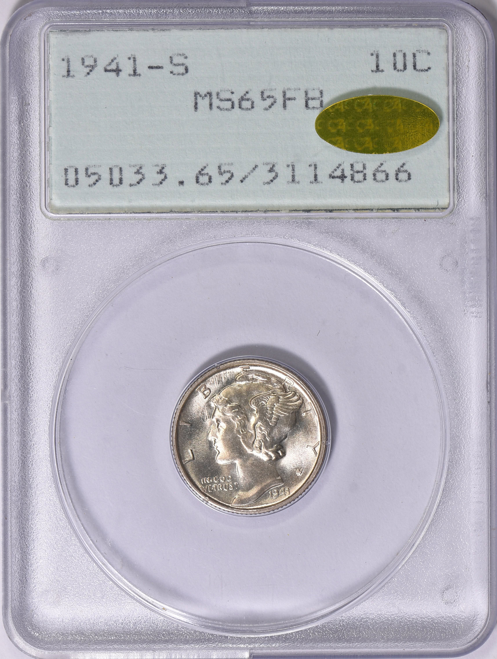 1941-S Mercury Dime PCGS MS-65 FB (CAC Gold) OGH (1st Gen) (Item 1639957) | GreatCollections ...