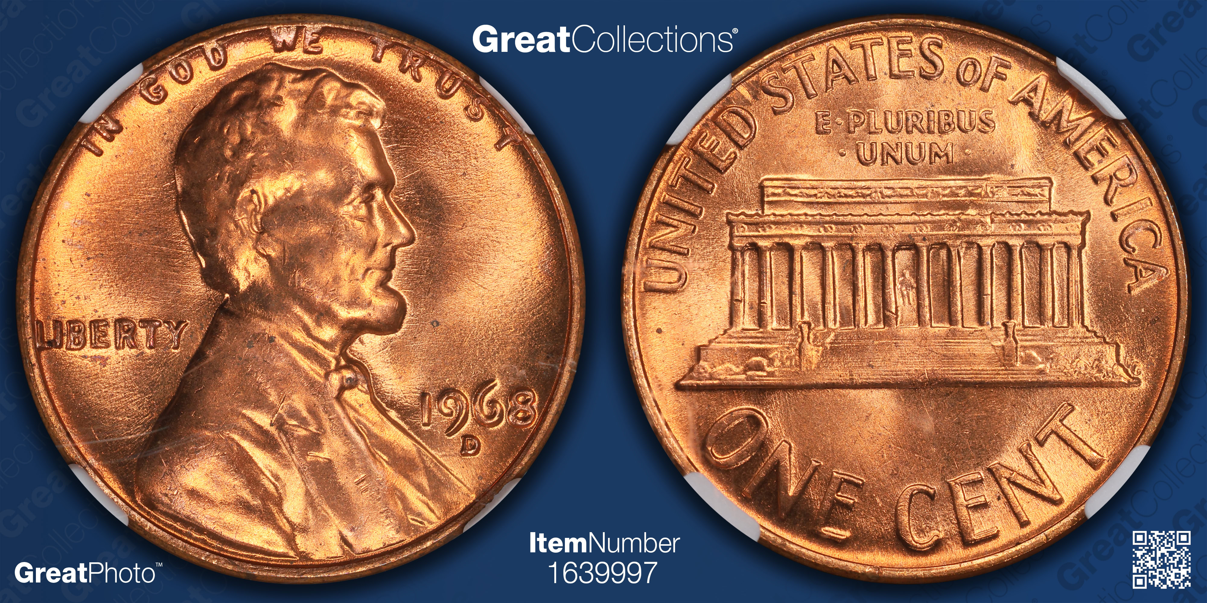 1968-D Lincoln Cent NGC MS-67 RD (Item 1639997) | GreatCollections Coin ...
