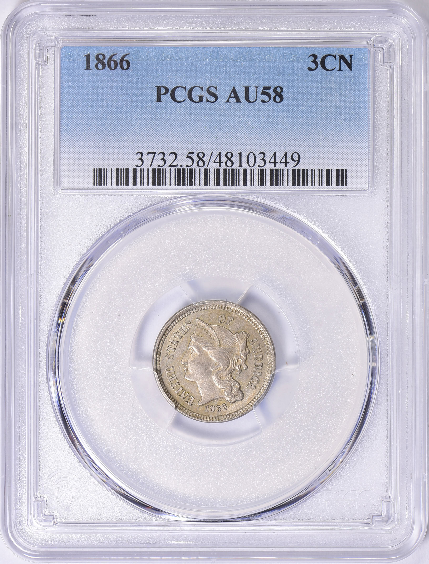 1866 Nickel Three-Cent Piece PCGS AU-58 (Item 1640000 ...