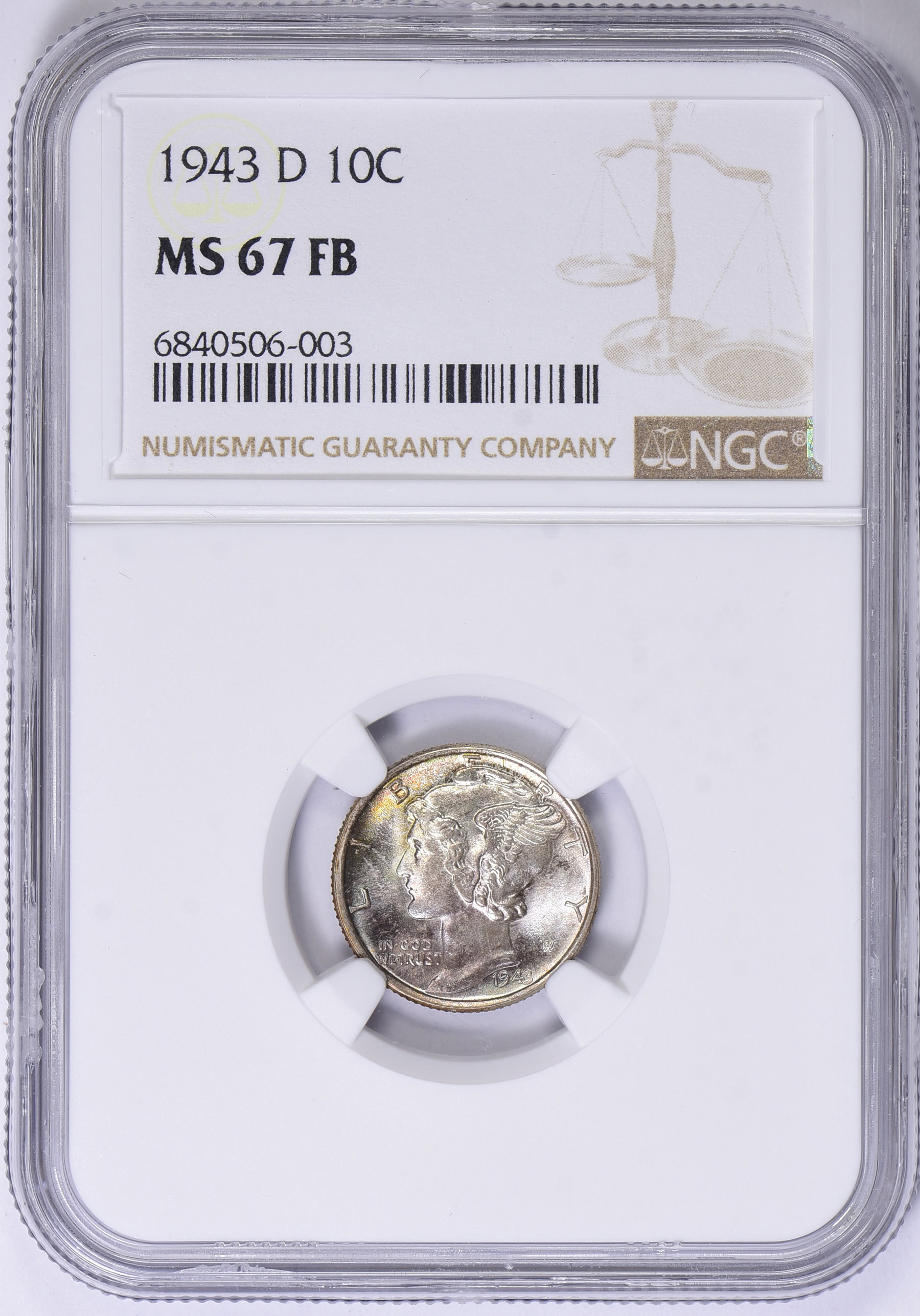 1943-D Mercury Dime NGC MS-67 FB (Toned) (Item 1640027) | GreatCollections Coin Auctions