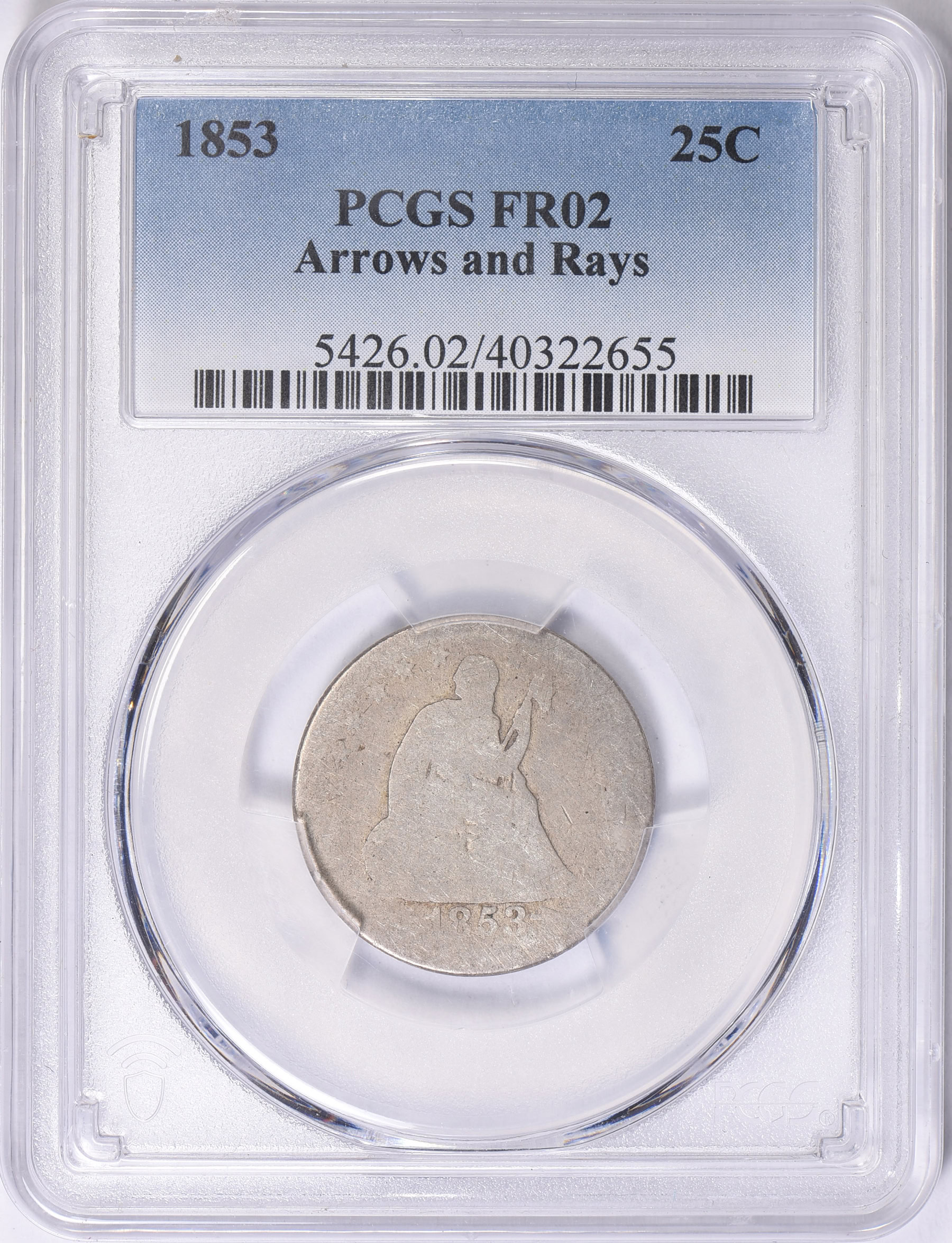 1853 Seated Liberty Quarter Arrows and Rays PCGS FR-02 (Item 1640046) | GreatCollections Coin ...