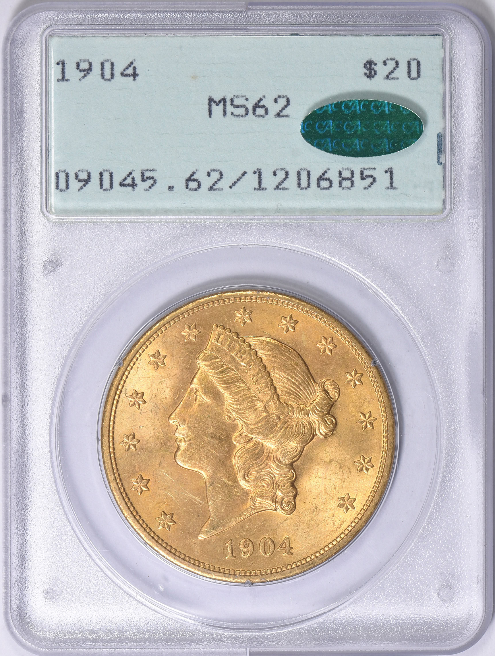 1904 Liberty Gold Double Eagle PCGS MS-62 (CAC Green) OGH (1st Gen) (Item 1640102 ...