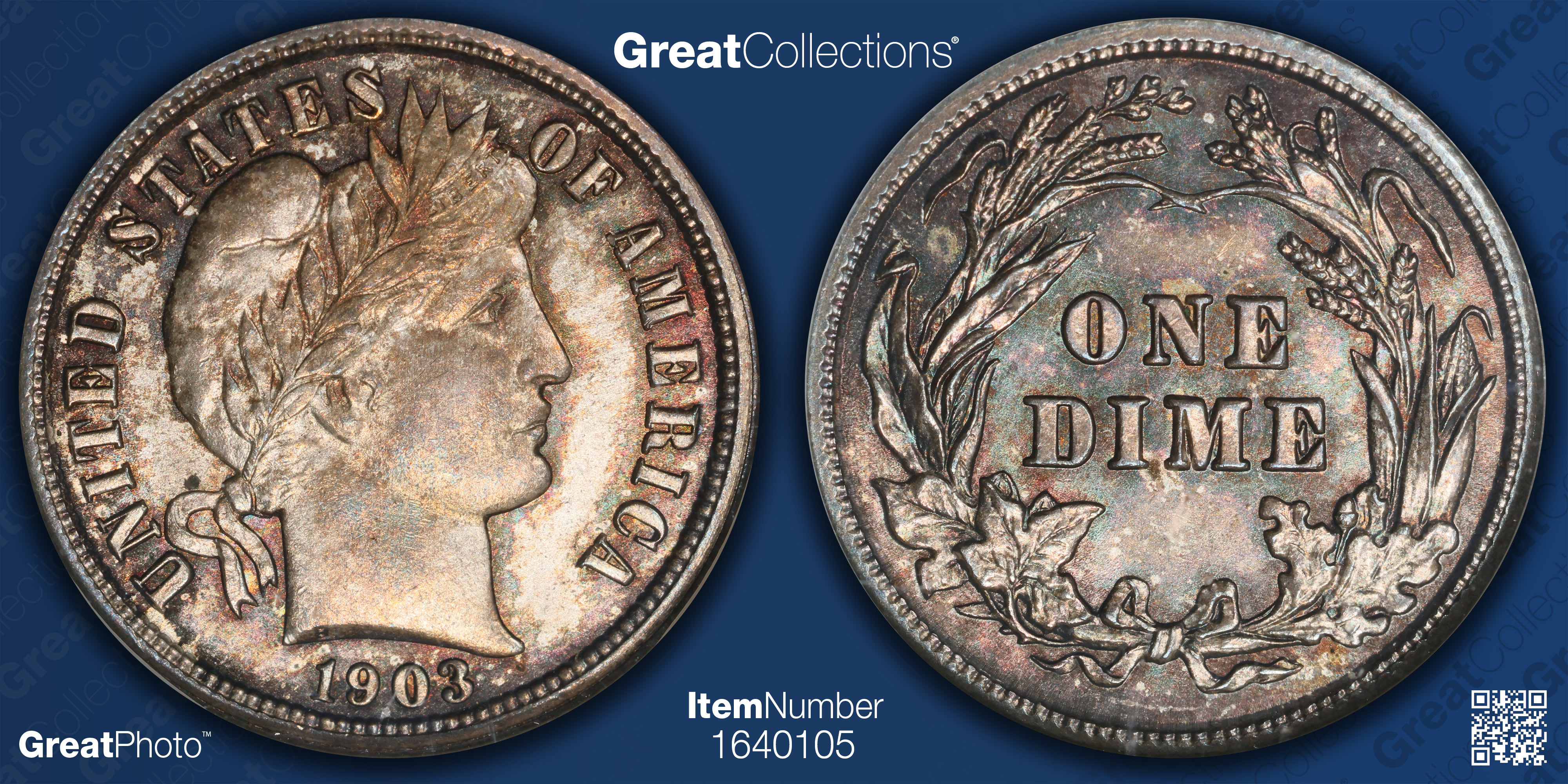 1903 Barber Dime NGC MS-64 OH (Toned) (Item 1640105) | GreatCollections ...