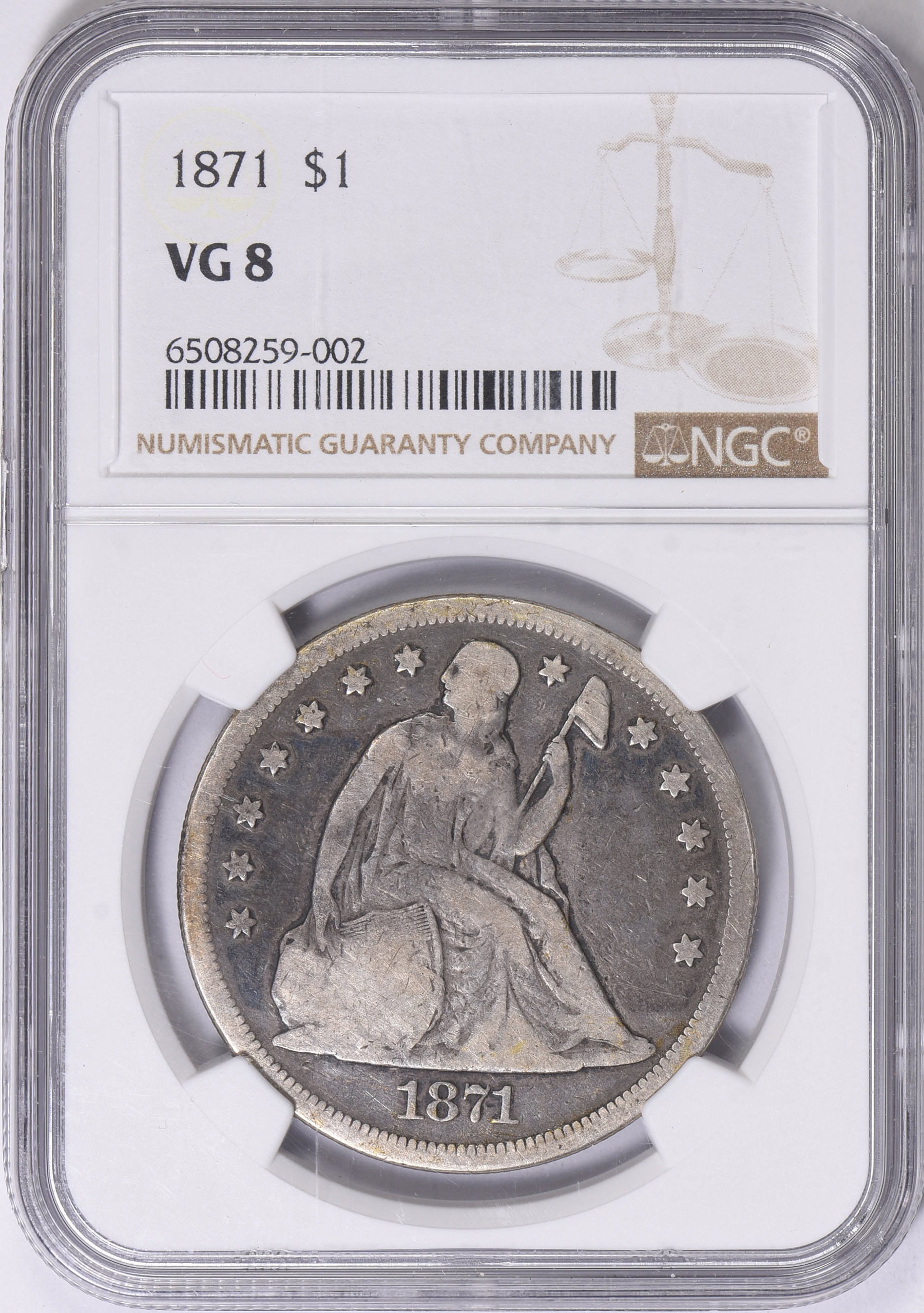 1871 Seated Liberty Silver Dollar NGC VG-08 (Item 1640171) | GreatCollections Coin Auctions