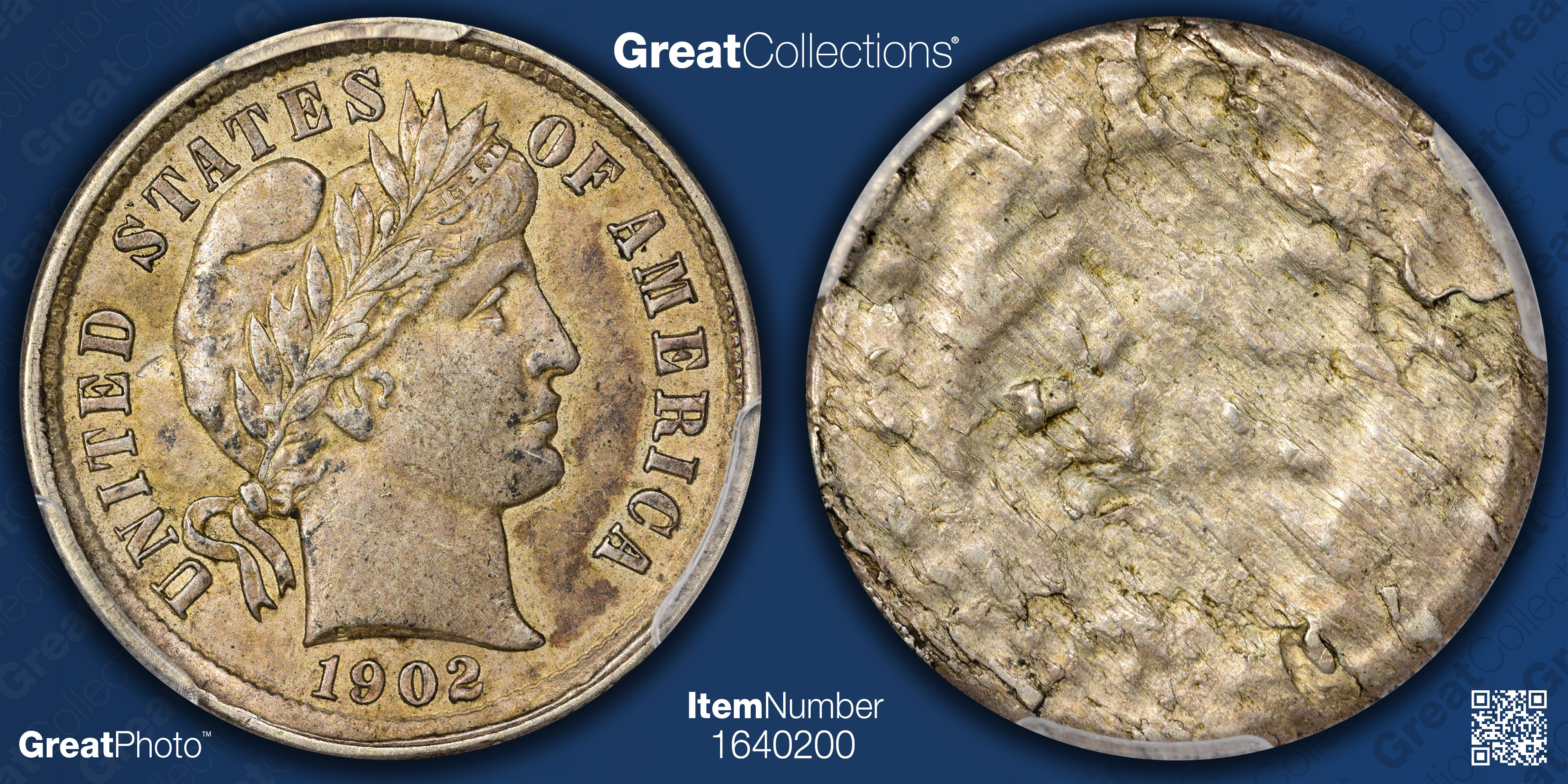Mint Error 1902 Barber Dime Obverse Half of Split Planchet PCGS AU-55 ...
