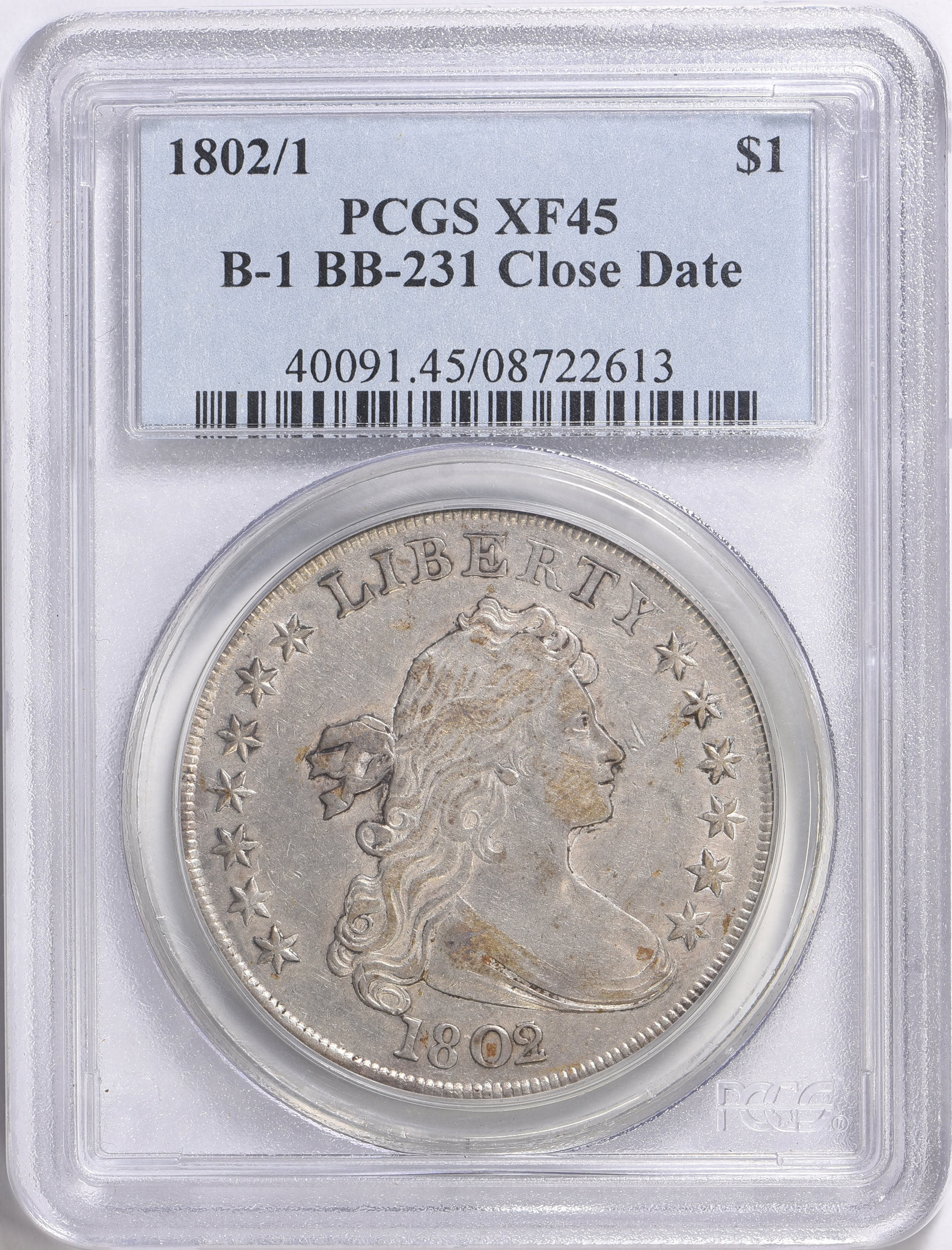 1802/1 Draped Bust Silver Dollar B-1 BB-231 Close Date PCGS XF-45 (Item ...