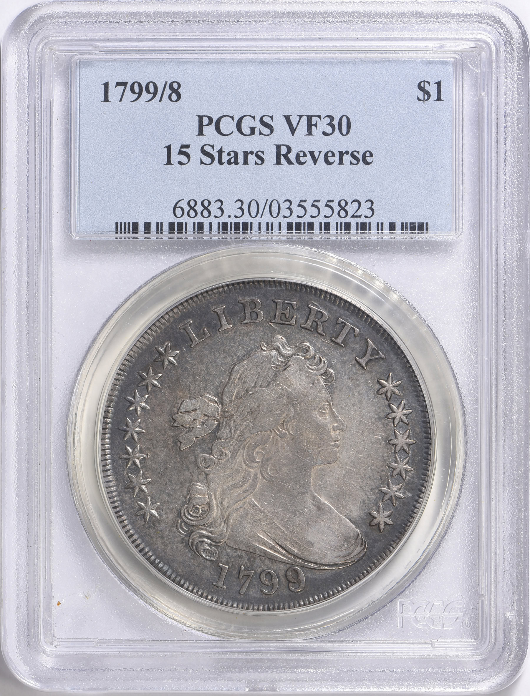 1799/8 Draped Bust Silver Dollar 15 Reverse Stars PCGS VF-30 (Toned) (Item 1640236 ...