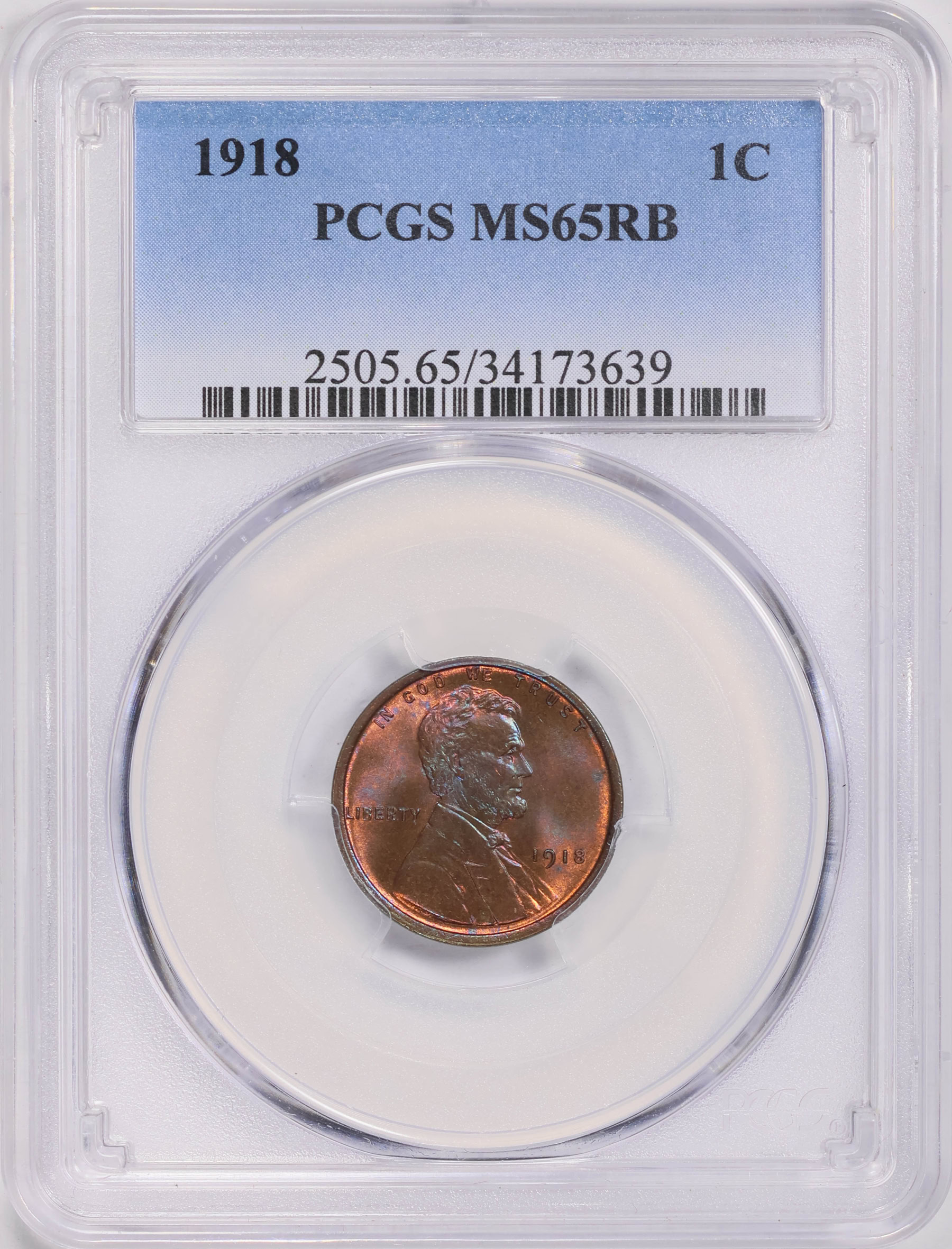 1918 Lincoln Cent PCGS MS-65 RB (Toned) (Item 1640346) | GreatCollections Coin Auctions