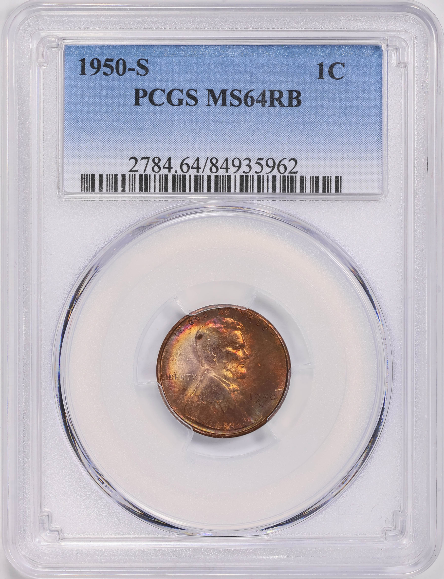 1950-S Lincoln Cent PCGS MS-64 RB (Toned) (Item 1640379) | GreatCollections Coin Auctions