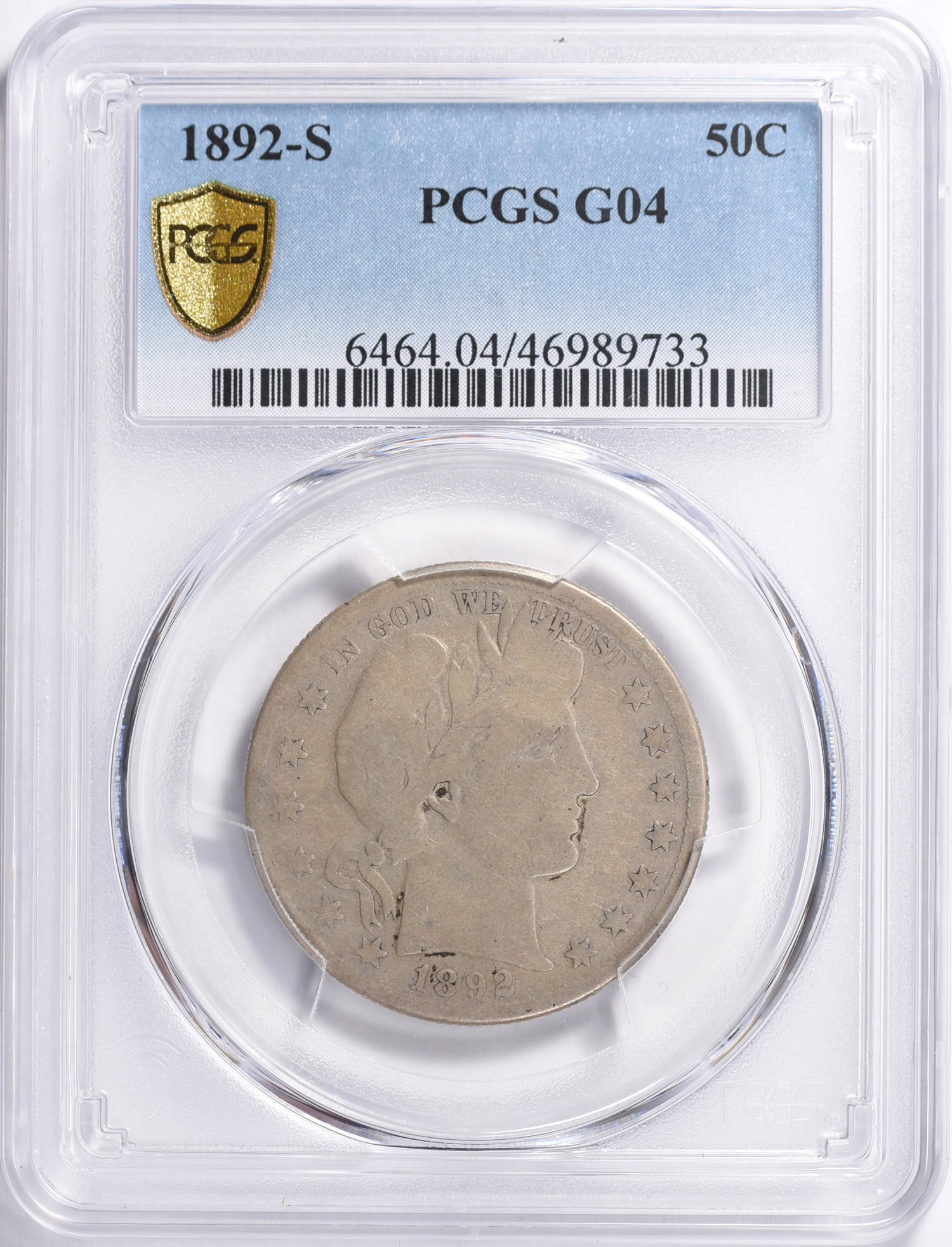 1892-S Barber Half Dollar PCGS G-04 (Item 1640551) | GreatCollections Coin Auctions