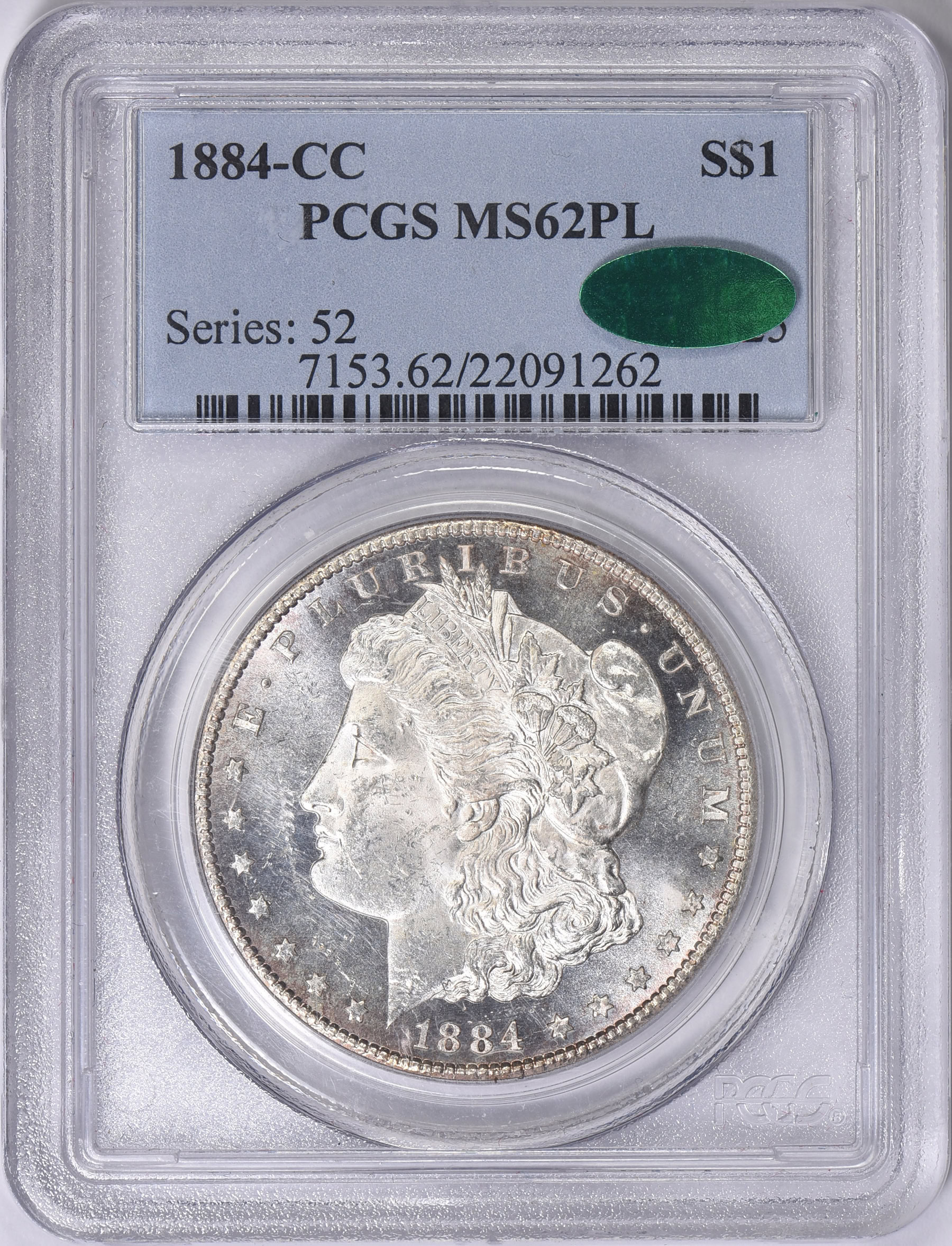 1884-CC Morgan Silver Dollar PCGS MS-62 PL (CAC Green) (Item 1640564) | GreatCollections Coin ...