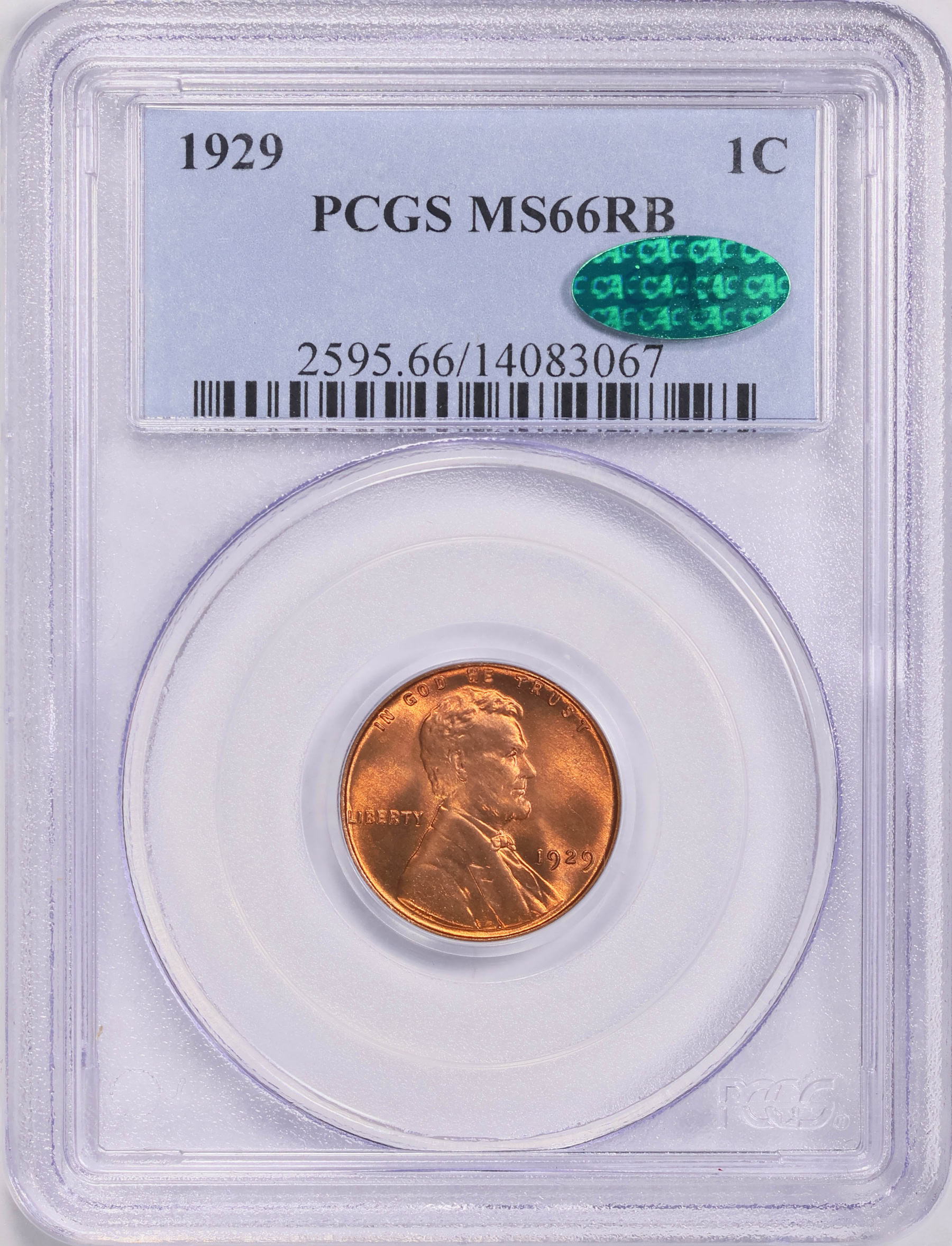 1929 Lincoln Cent PCGS MS-66 RB (CAC Green) (Item 1640638) | GreatCollections Coin Auctions