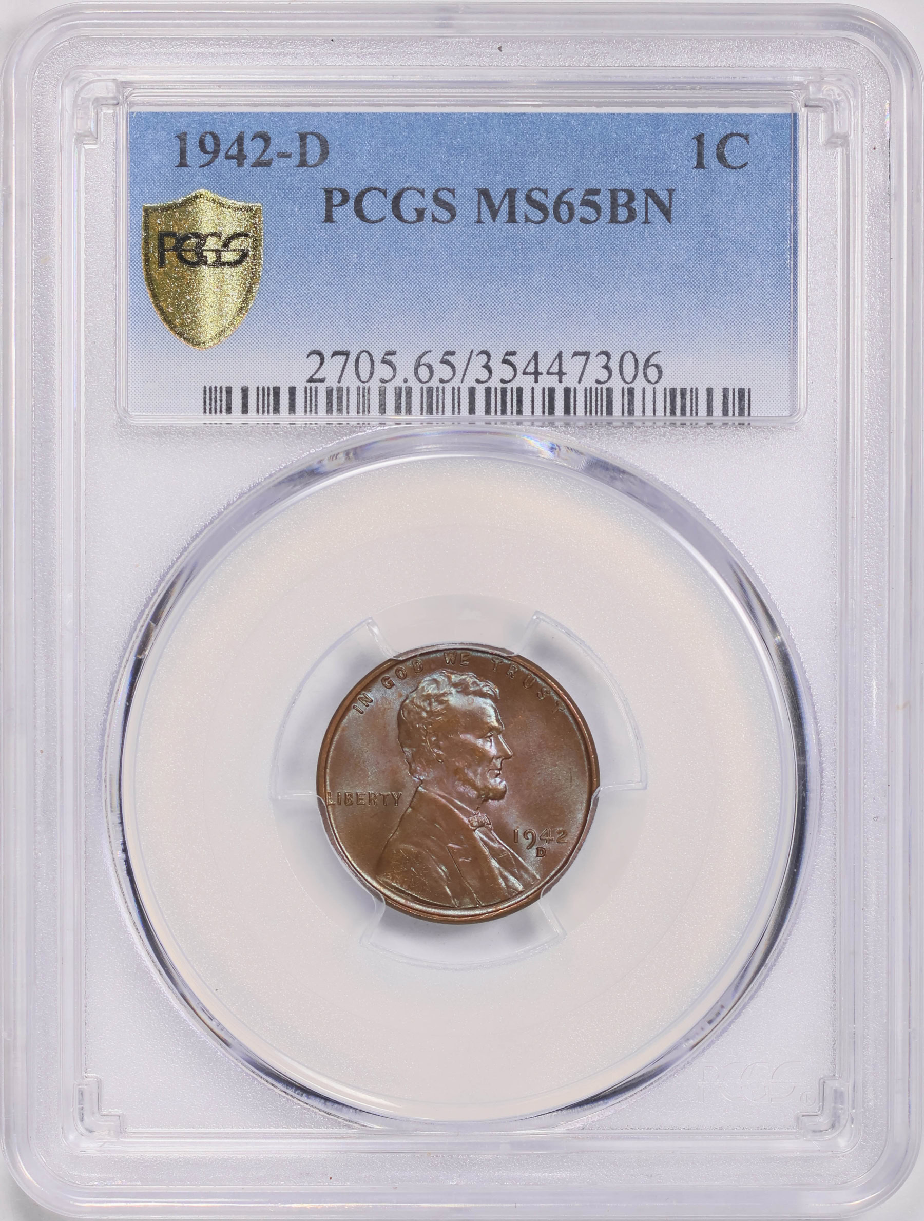 1942-D Lincoln Cent PCGS MS-65 BN (Toned) (Item 1640675) | GreatCollections Coin Auctions