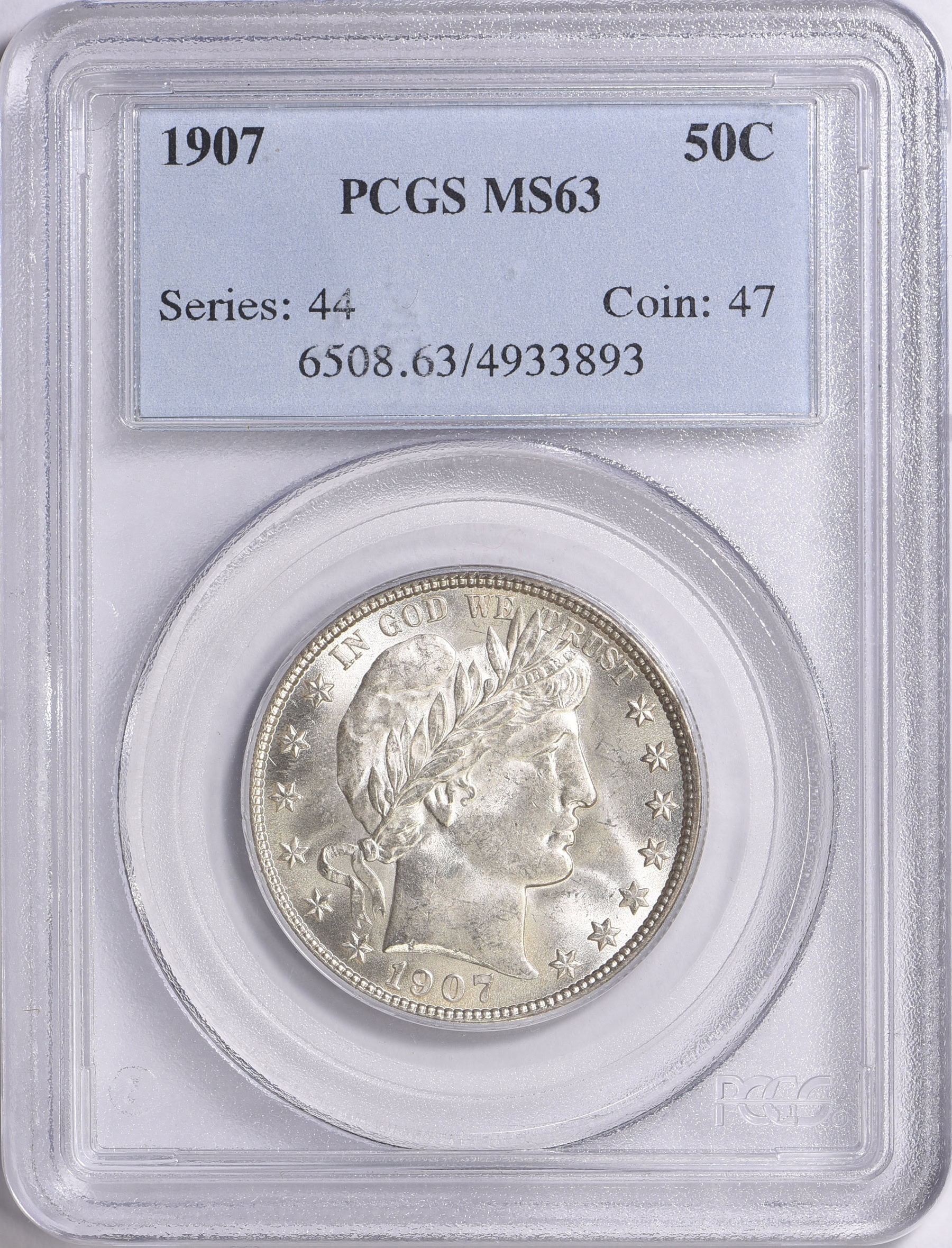 1907 Barber Half Dollar PCGS MS-63 (Item 1640999) | GreatCollections Coin Auctions