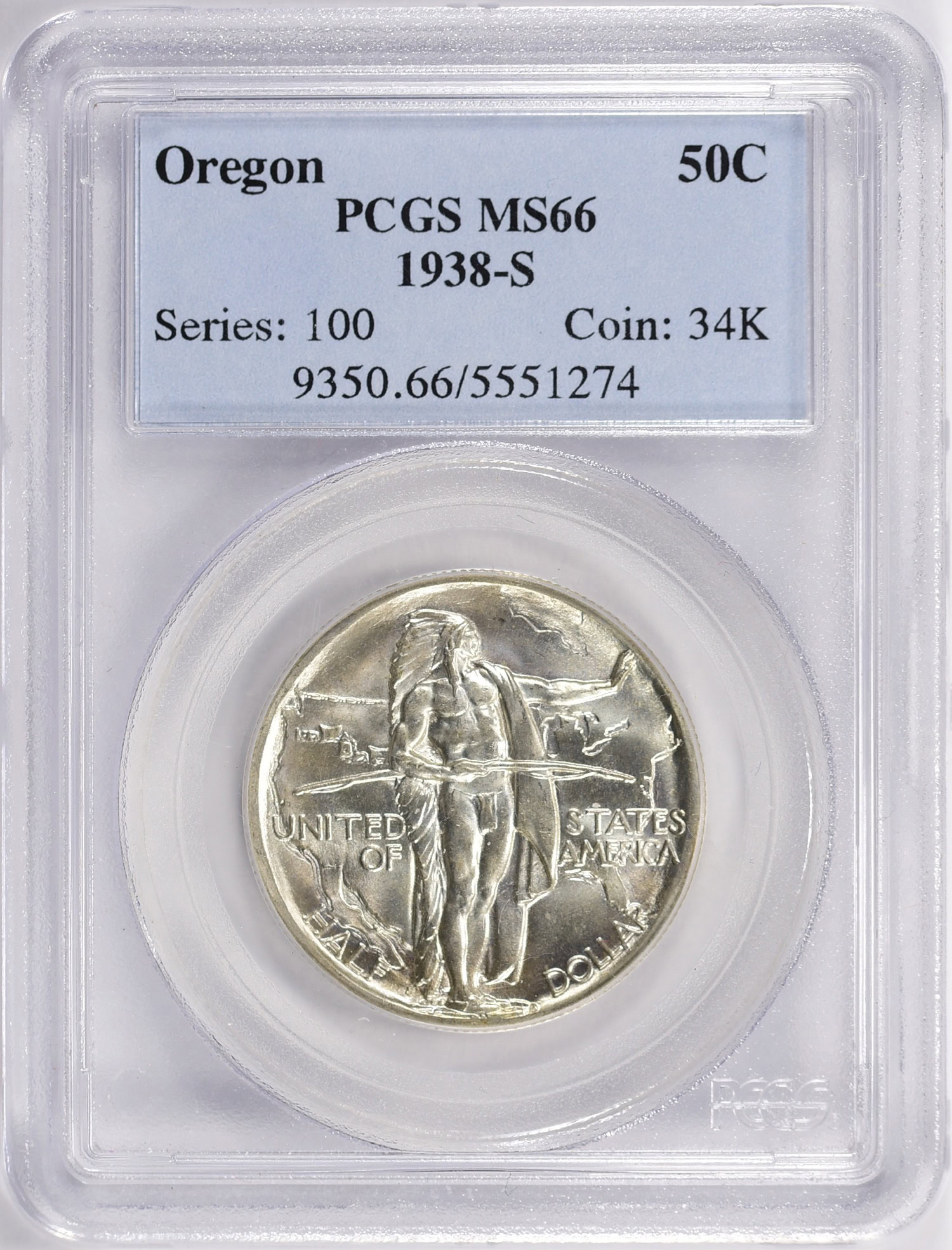 1938-S Oregon Trail Memorial Half Dollar PCGS MS-66 (Item 1641043) | GreatCollections Coin Auctions