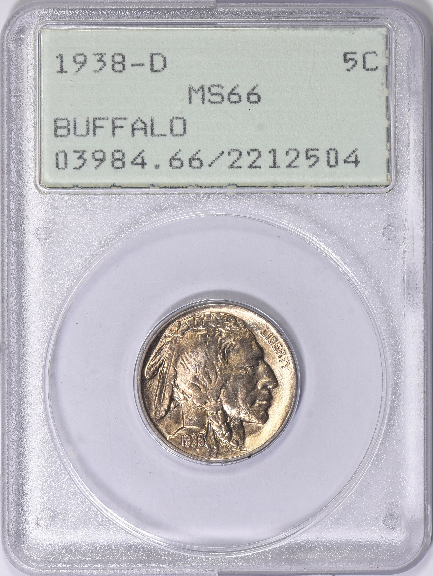 1938-D Buffalo Nickel PCGS MS-66 OGH (1st Gen) (Item 1641186) | GreatCollections Coin Auctions