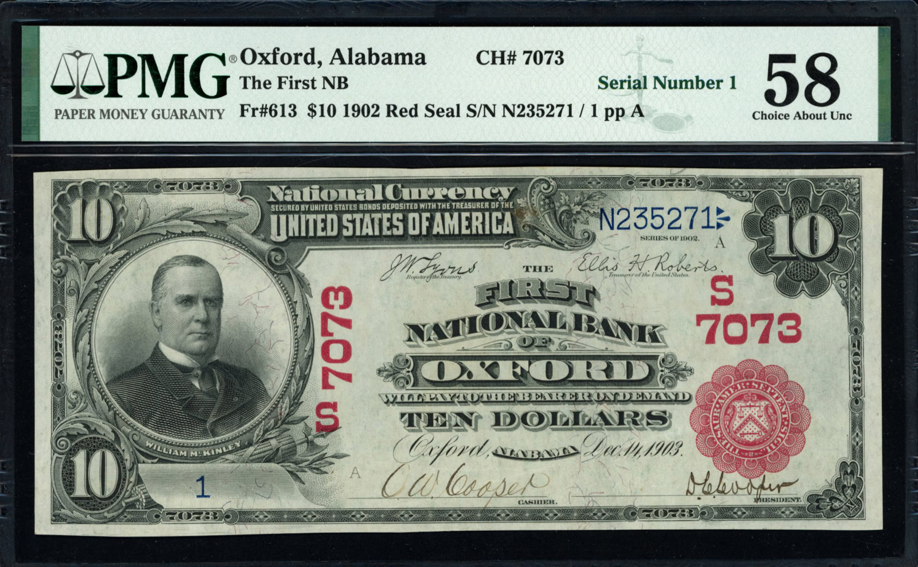 Fr. 613 Oxford, Alabama 1902 The First National Bank $10 Red Seal Note ...