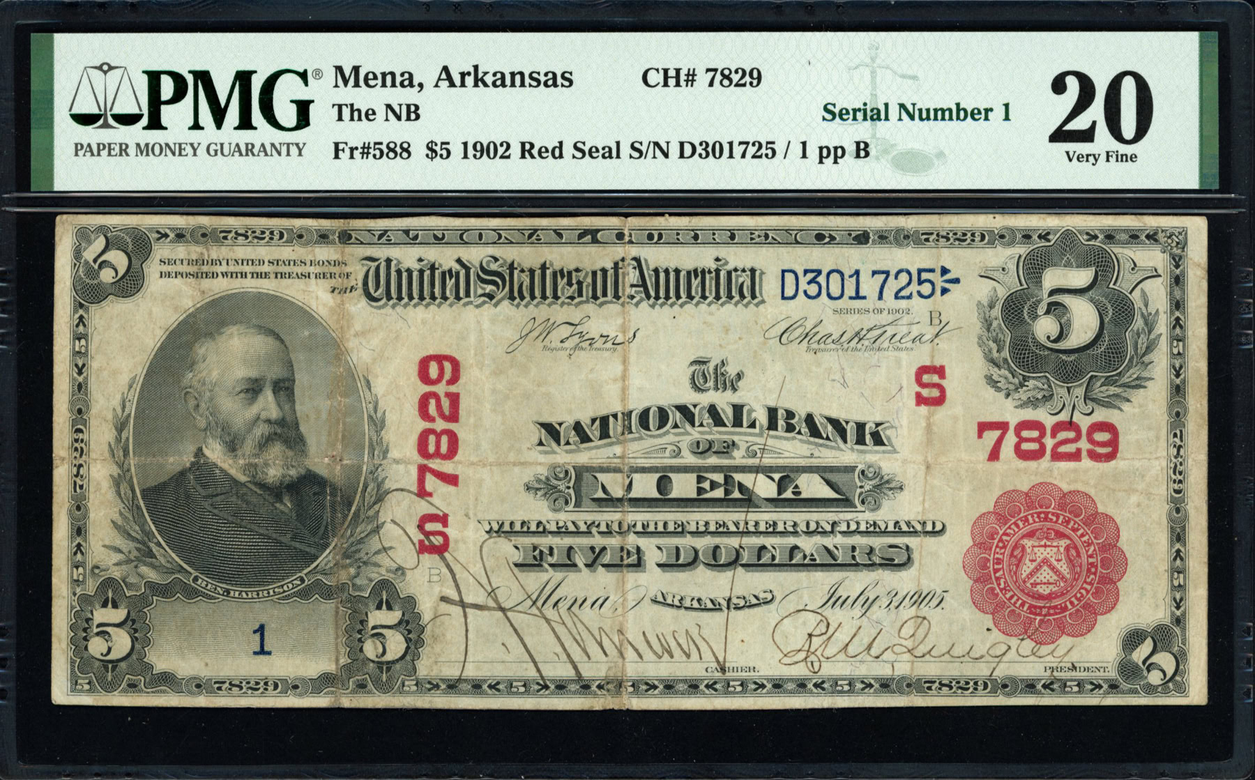 Fr. 588 Mena, Arkansas 1902 The National Bank $5 Red Seal Note Serial ...