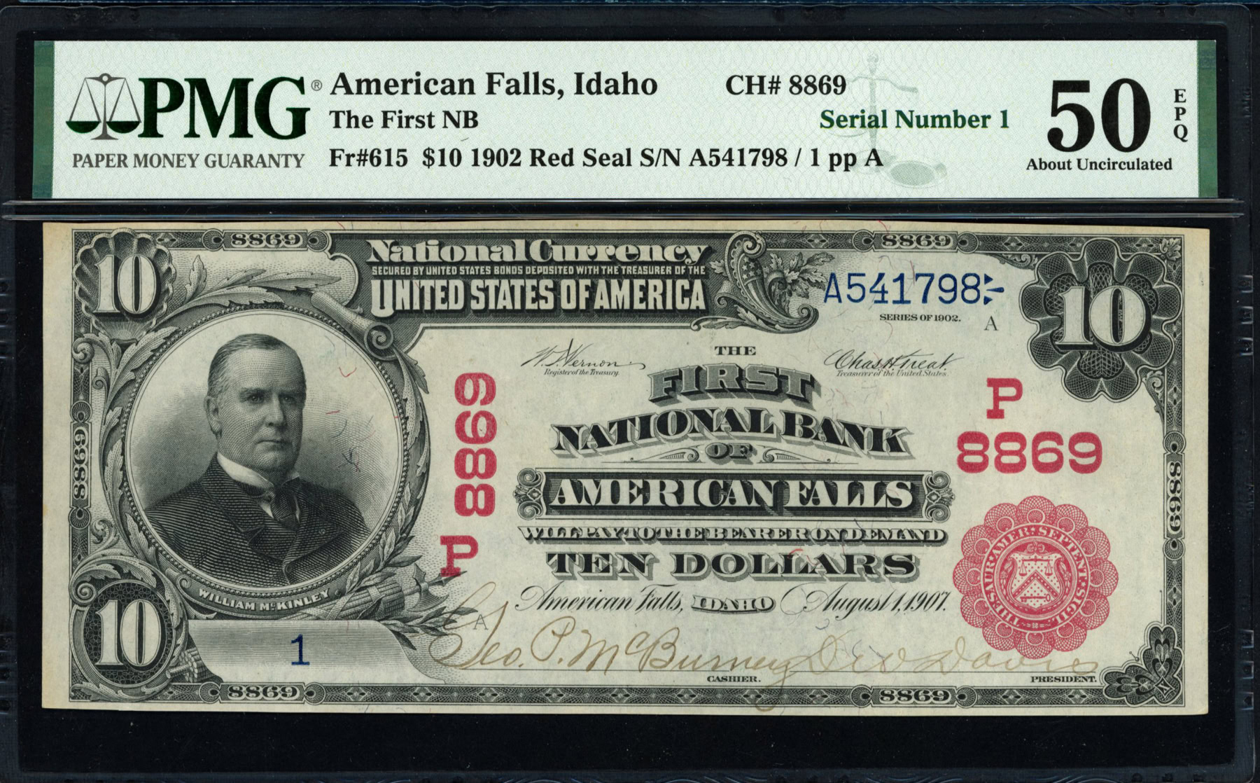 Fr. 615 American Falls, Idaho 1902 The First National Bank $10 Red Seal ...