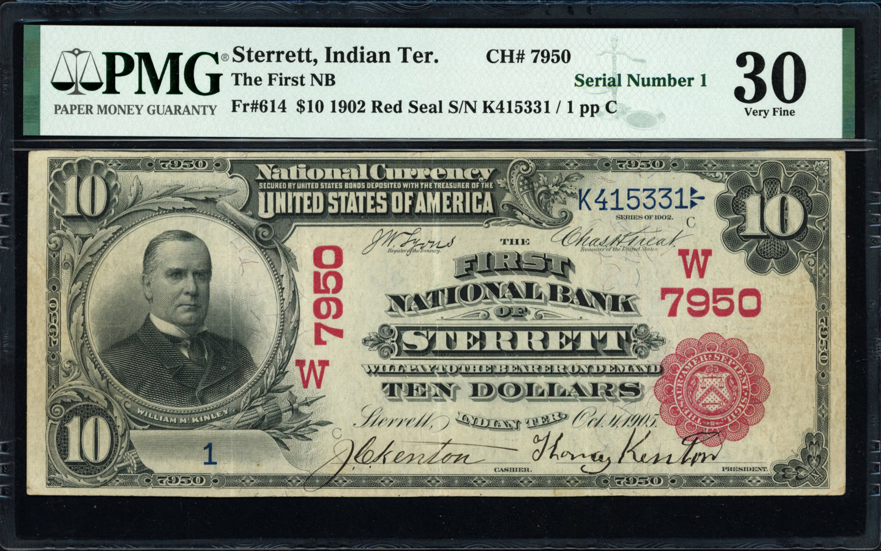 Fr. 614 Sterrett, Indian Territory 1902 The First National Bank $10 Red ...