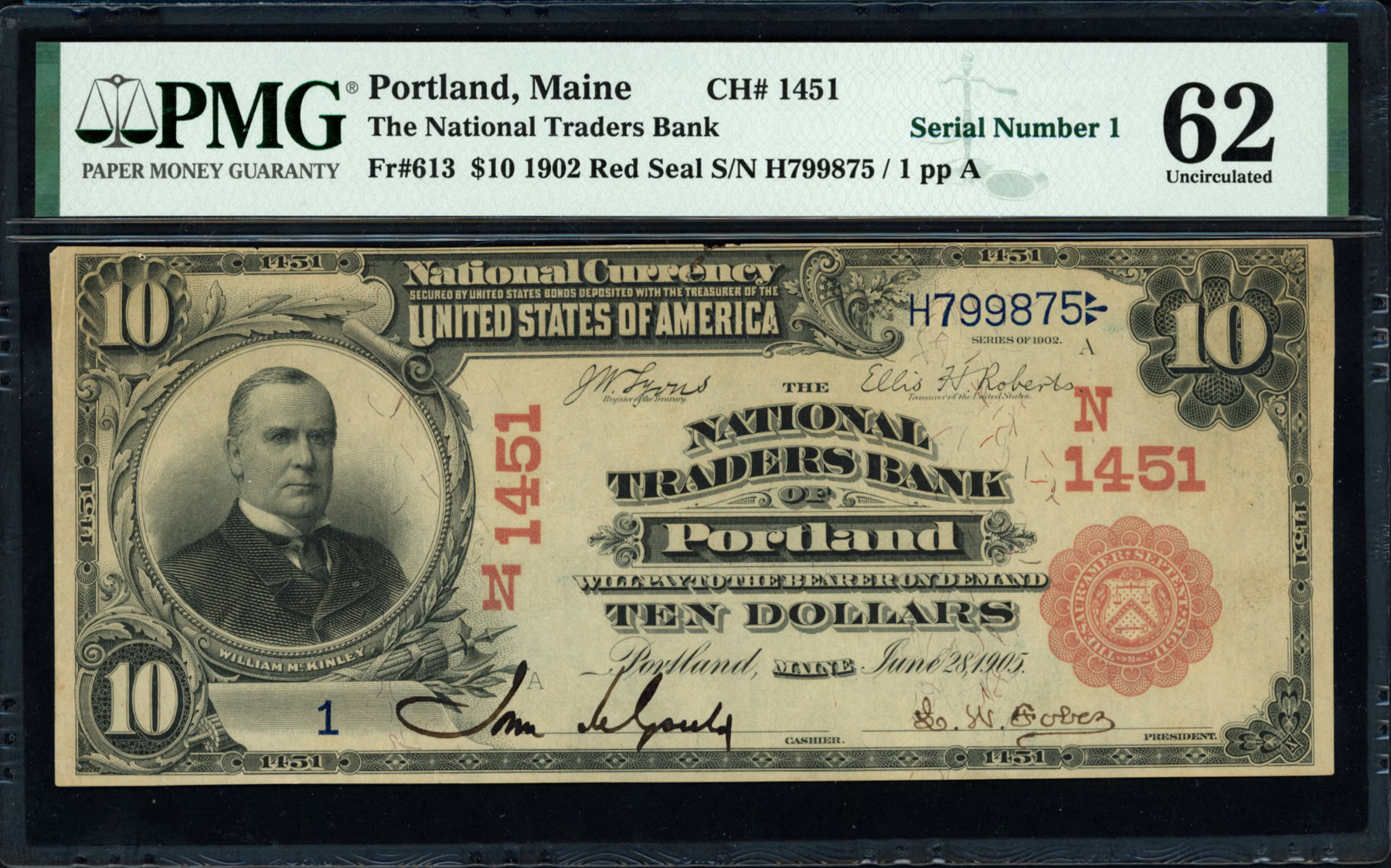 Fr. 613 Portland, Maine 1902 The National Traders Bank $10 Red Seal ...