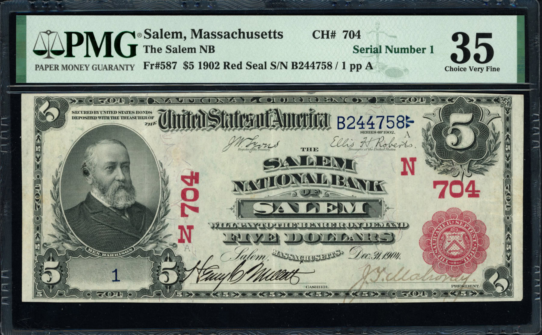 Fr. 587 Salem, Massachusetts 1902 The Salem National Bank $5 Red Seal ...