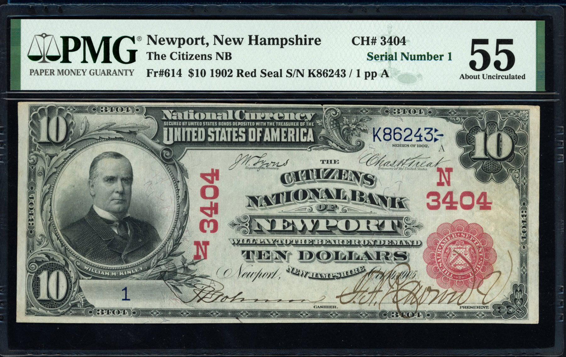Fr. 614 Newport, New Hampshire 1902 The Citizens National Bank $10 Red ...