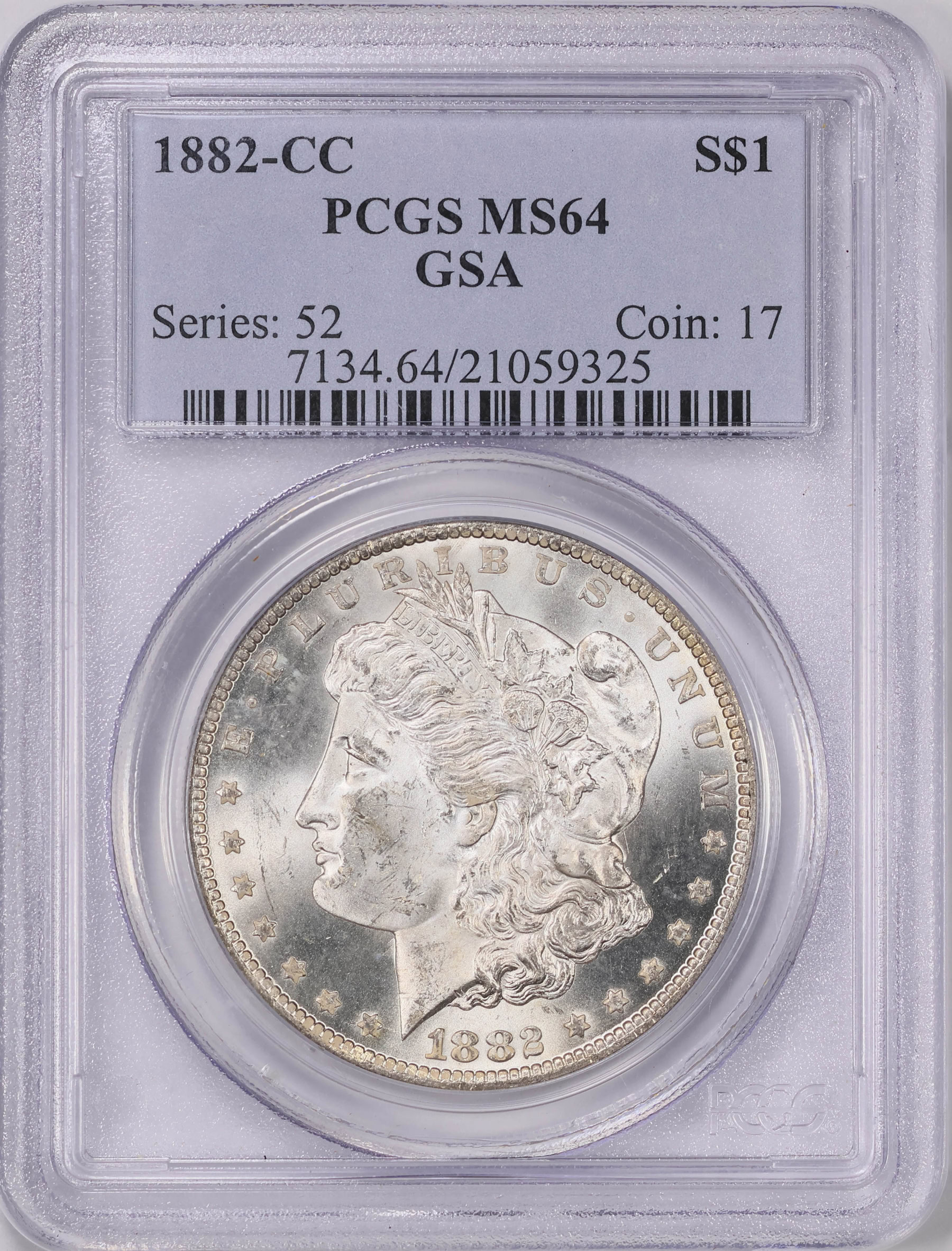 1882-CC Morgan Silver Dollar PCGS MS-64 (GSA) (Item 1641512) | GreatCollections Coin Auctions