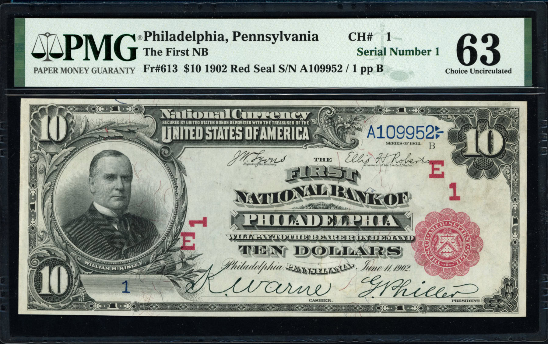 Fr. 613 Philadelphia, Pennsylvania 1902 The First National Bank $10 Red ...