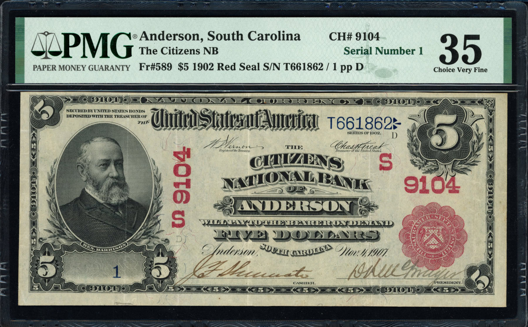Fr. 589 Anderson, South Carolina 1902 The Citizens National Bank $5 Red ...