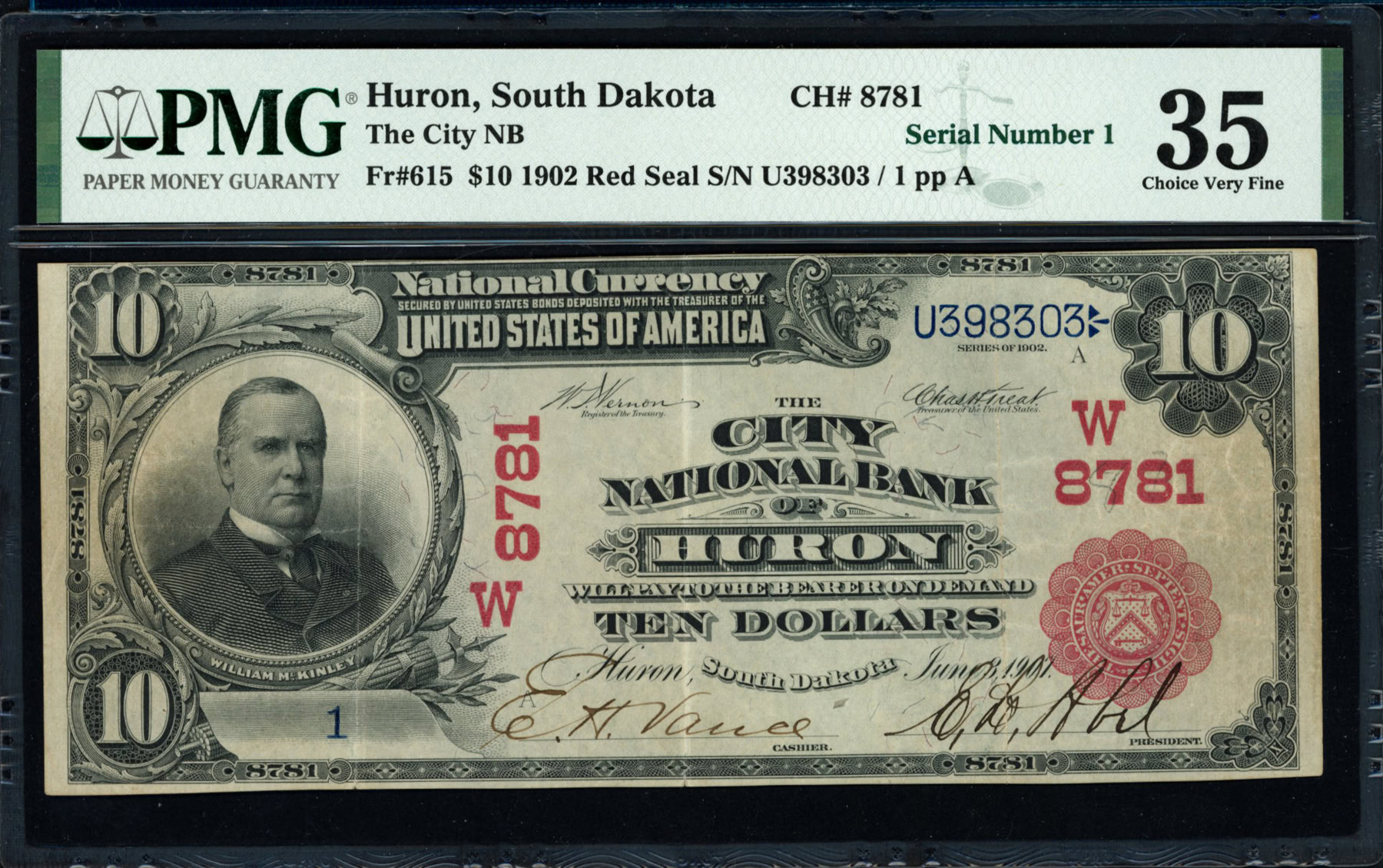 Fr. 615 Huron, South Dakota 1902 The City National Bank $10 Red Seal ...