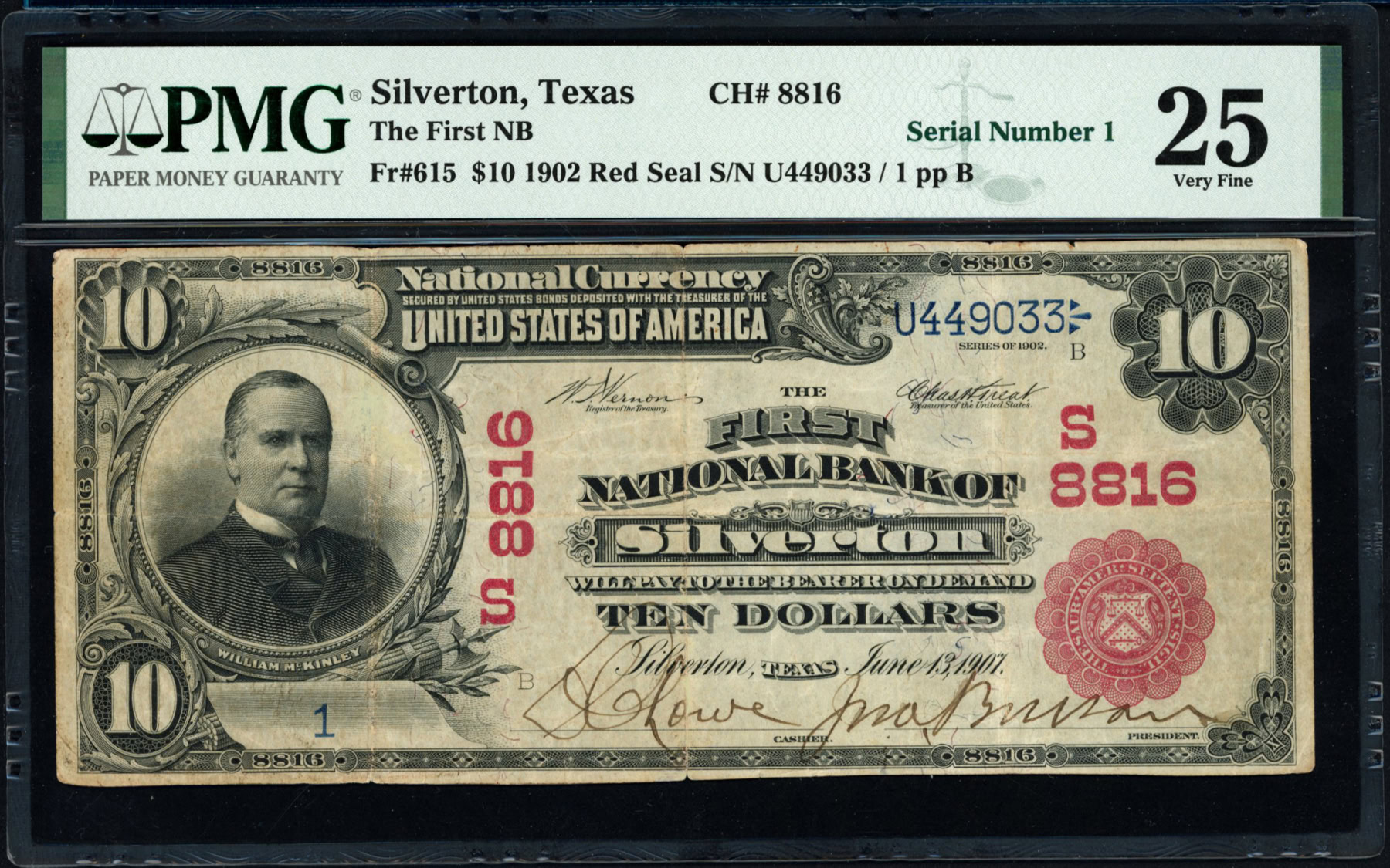Fr. 615 Silverton, Texas 1902 The First National Bank $10 Red Seal Note ...