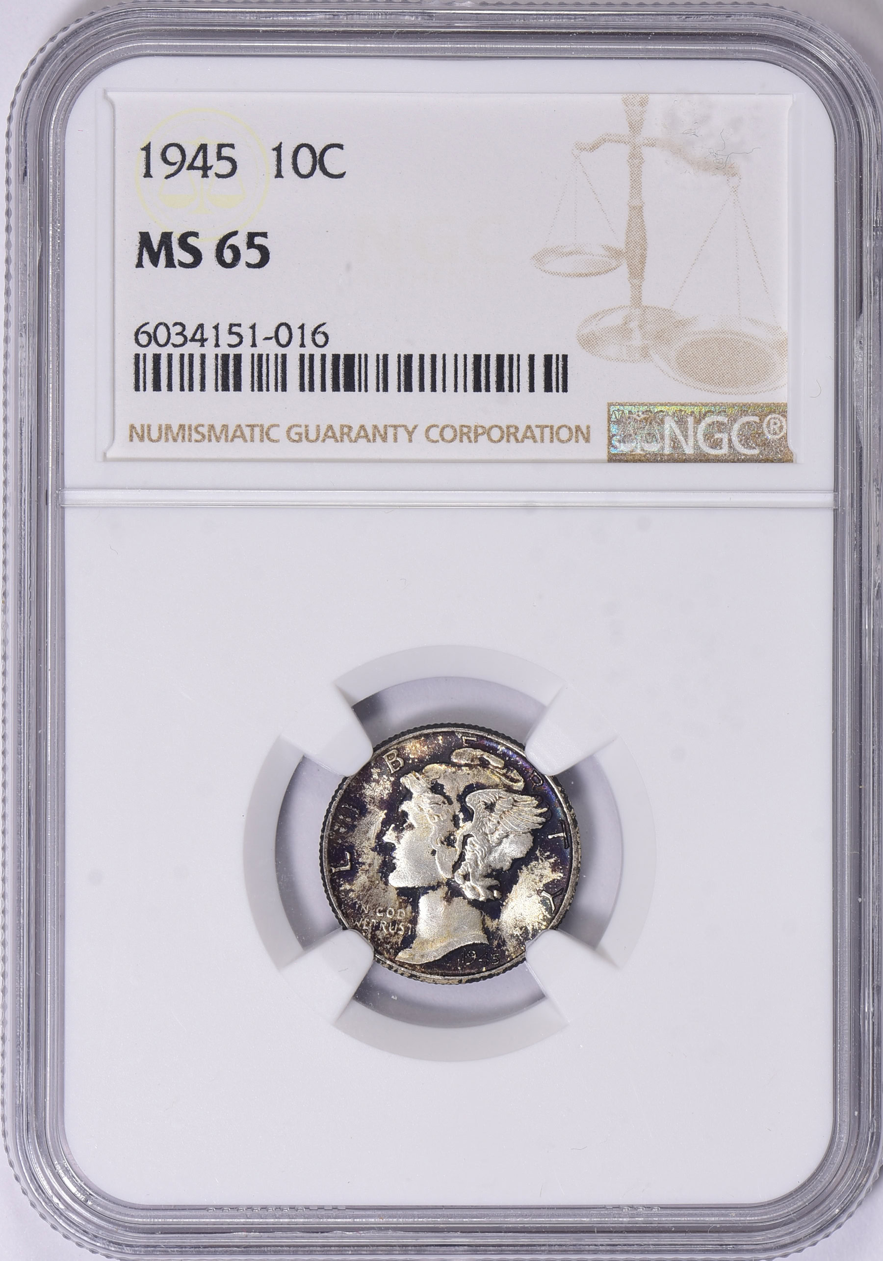 1945 Mercury Dime NGC MS-65 (Toned) (Item 1641629) | GreatCollections Coin Auctions