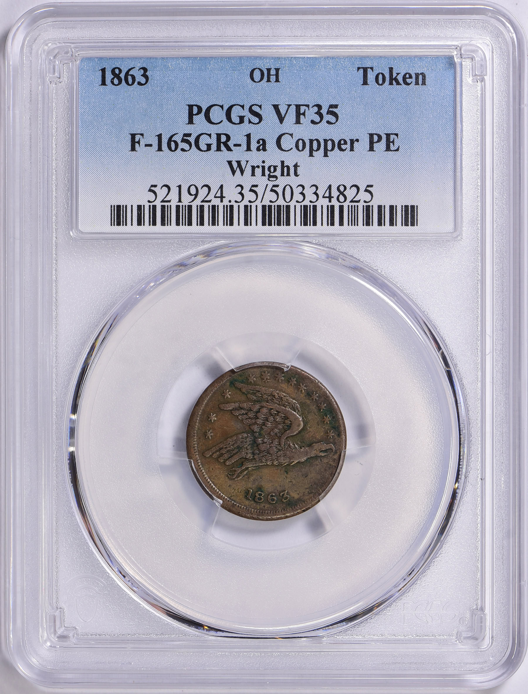 1863 Cincinnati, Ohio Wright Civil War Token F-165GR-1a PCGS VF-35 ...