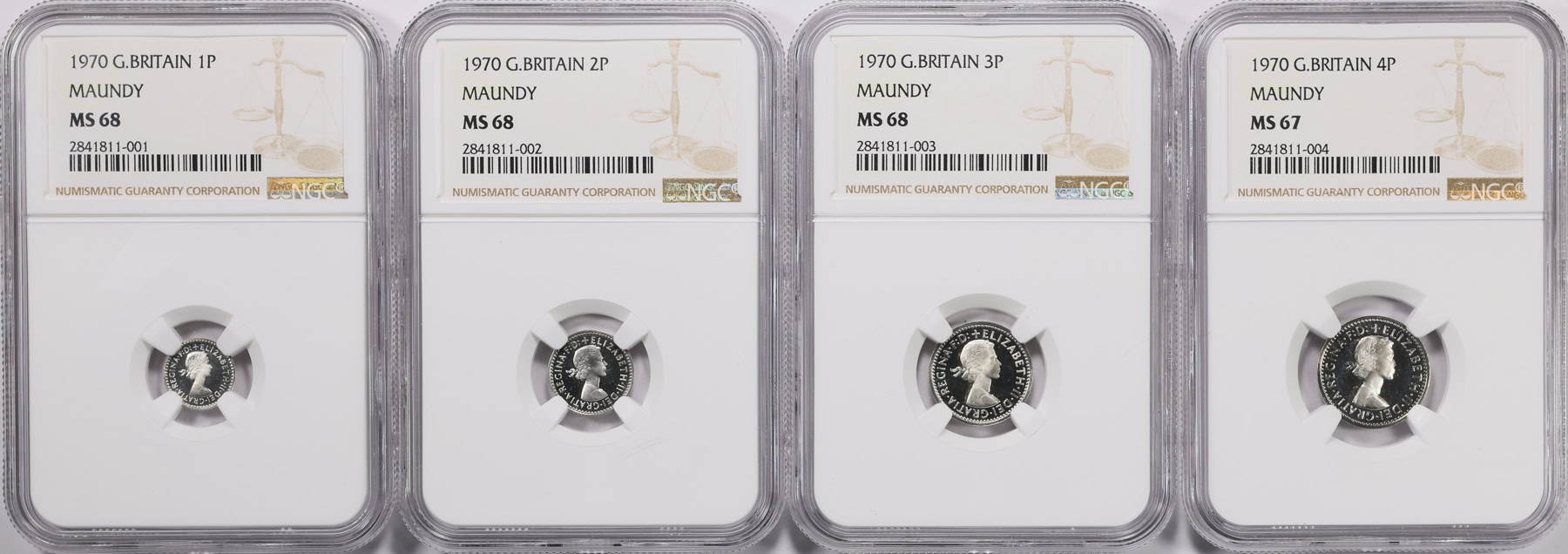 Great Britain 1970 Silver 1p, 2p, 3p & 4p Maundy Set KM-MDS229 NGC MS ...