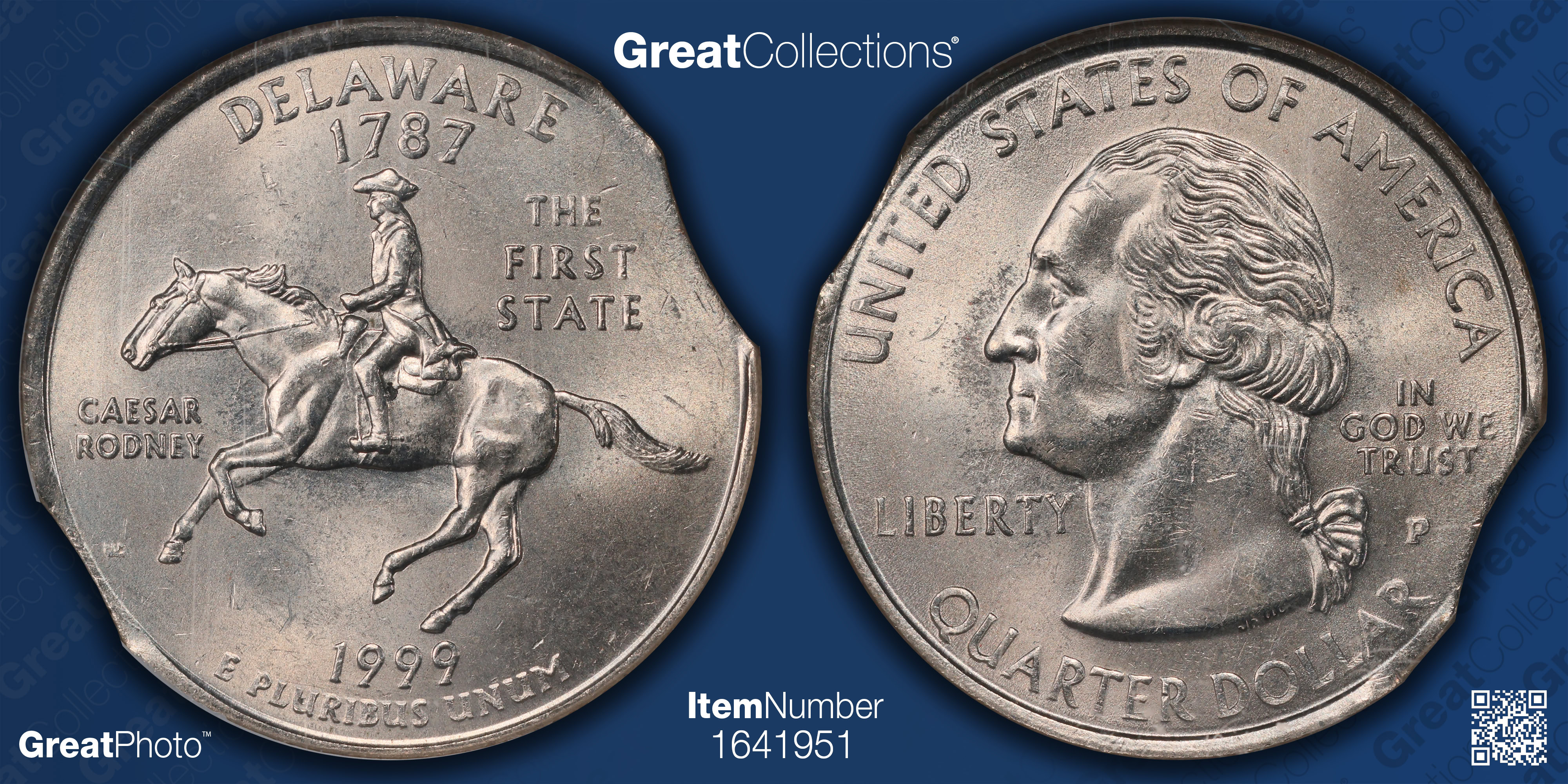Mint Error 1999-P Delaware State Quarter Double Curved Clips NGC MS-65 ...