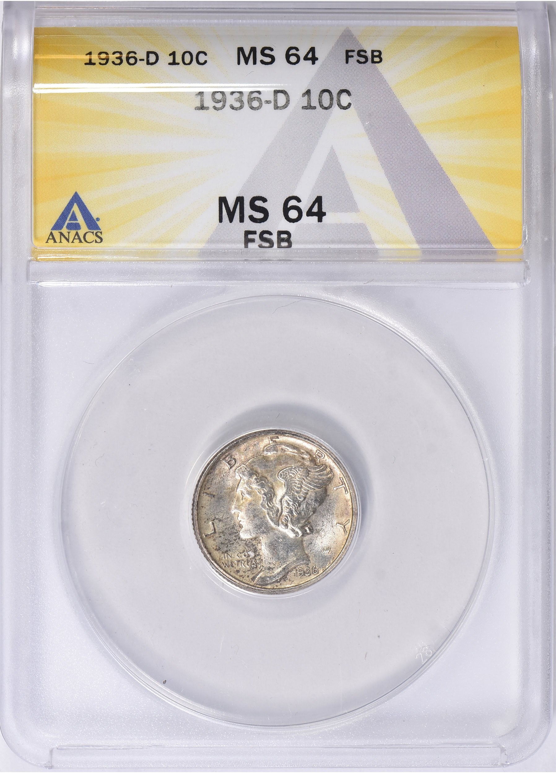 1936-D Mercury Dime ANACS MS-64 FB (Item 1642057) | GreatCollections Coin Auctions