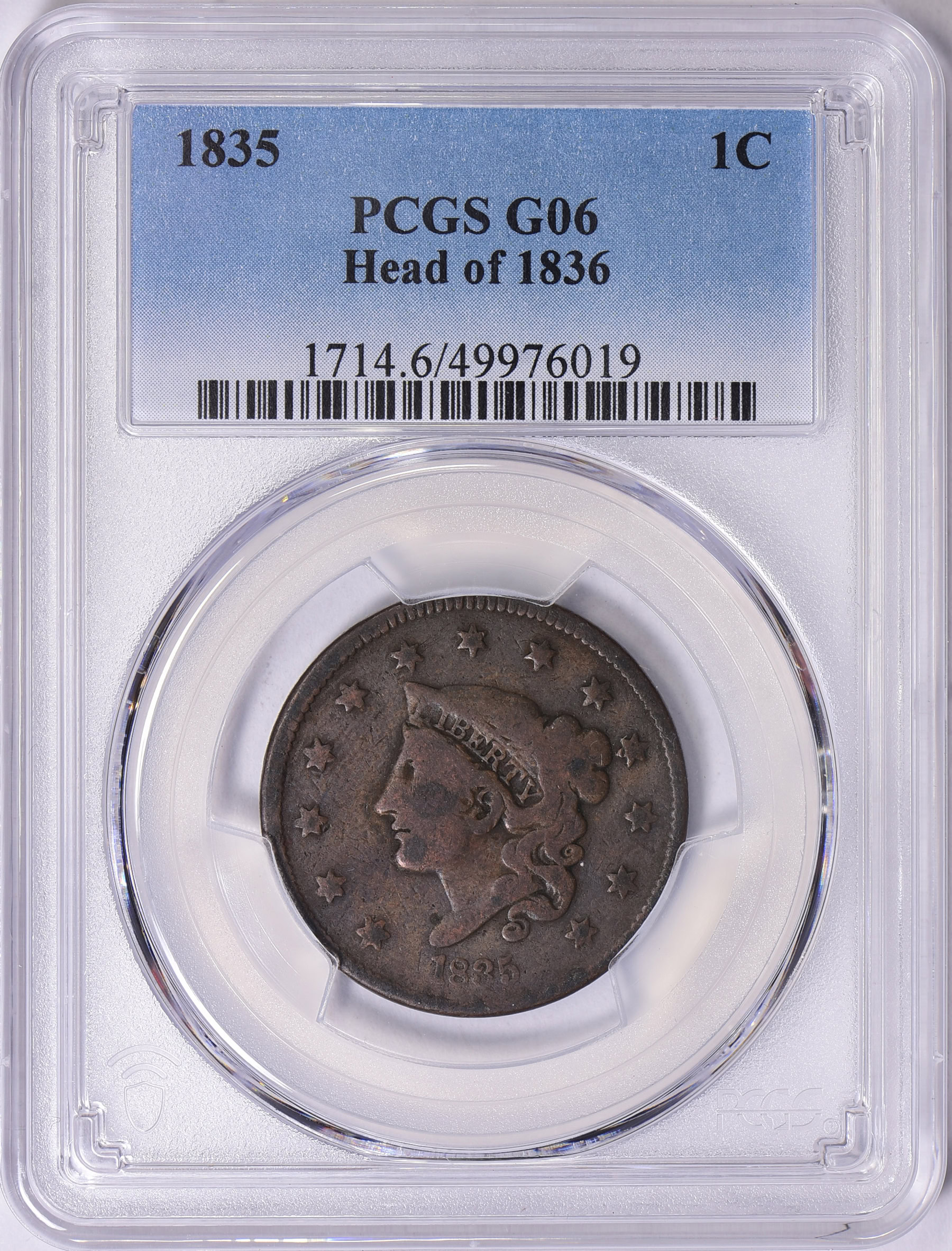 1835 Matron Cent Head of 1836 PCGS G-06 BN (Item 1642184 ...
