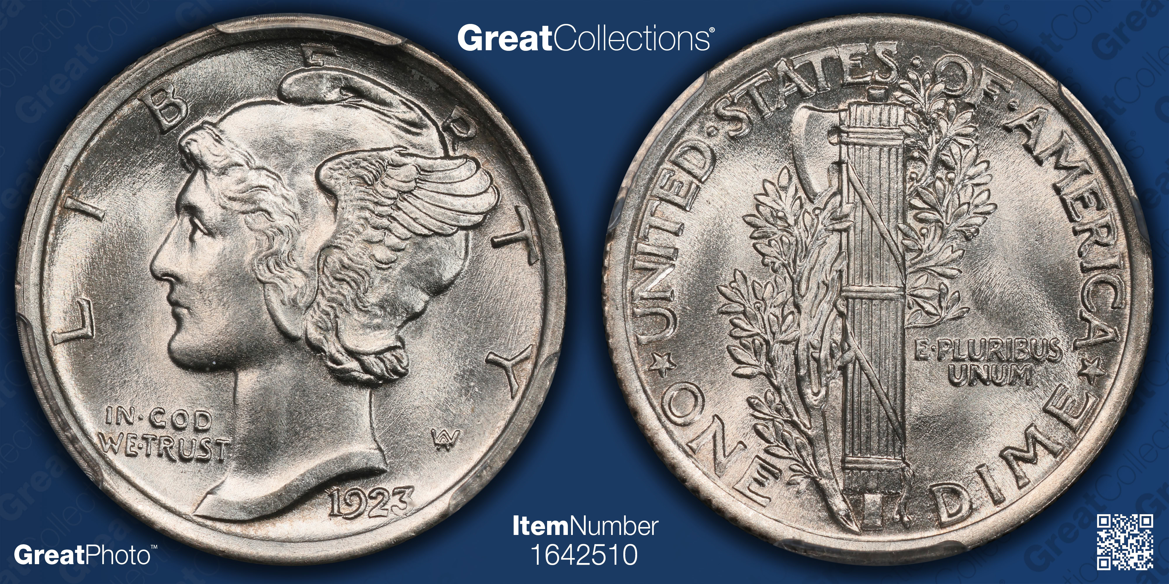 1923 Mercury Dime PCGS MS-63 FB (Item 1642510) | GreatCollections Coin ...
