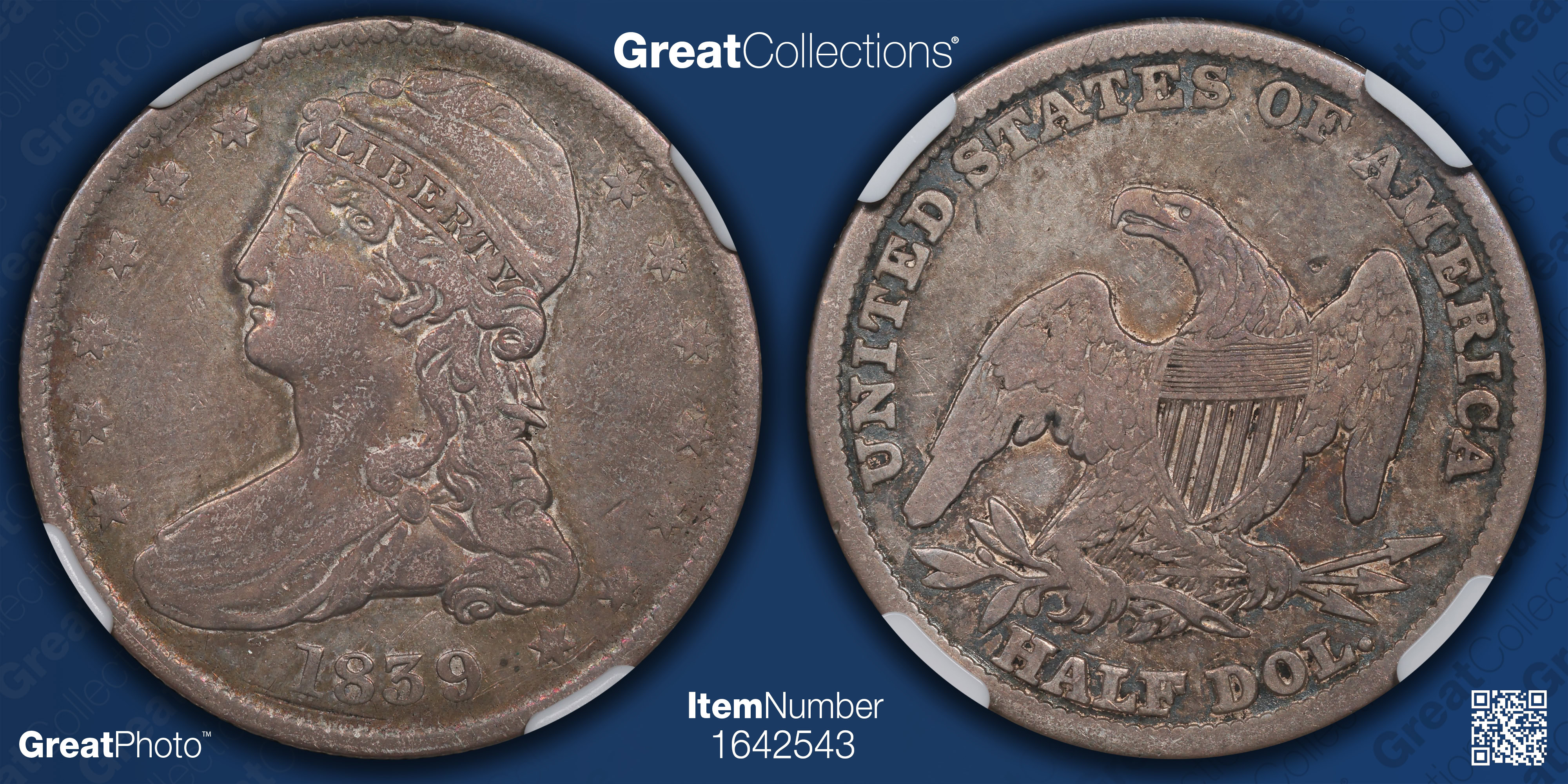 1839 Capped Bust Half Dollar Reeded Edge NGC VF-30 (Eric P. Newman ...