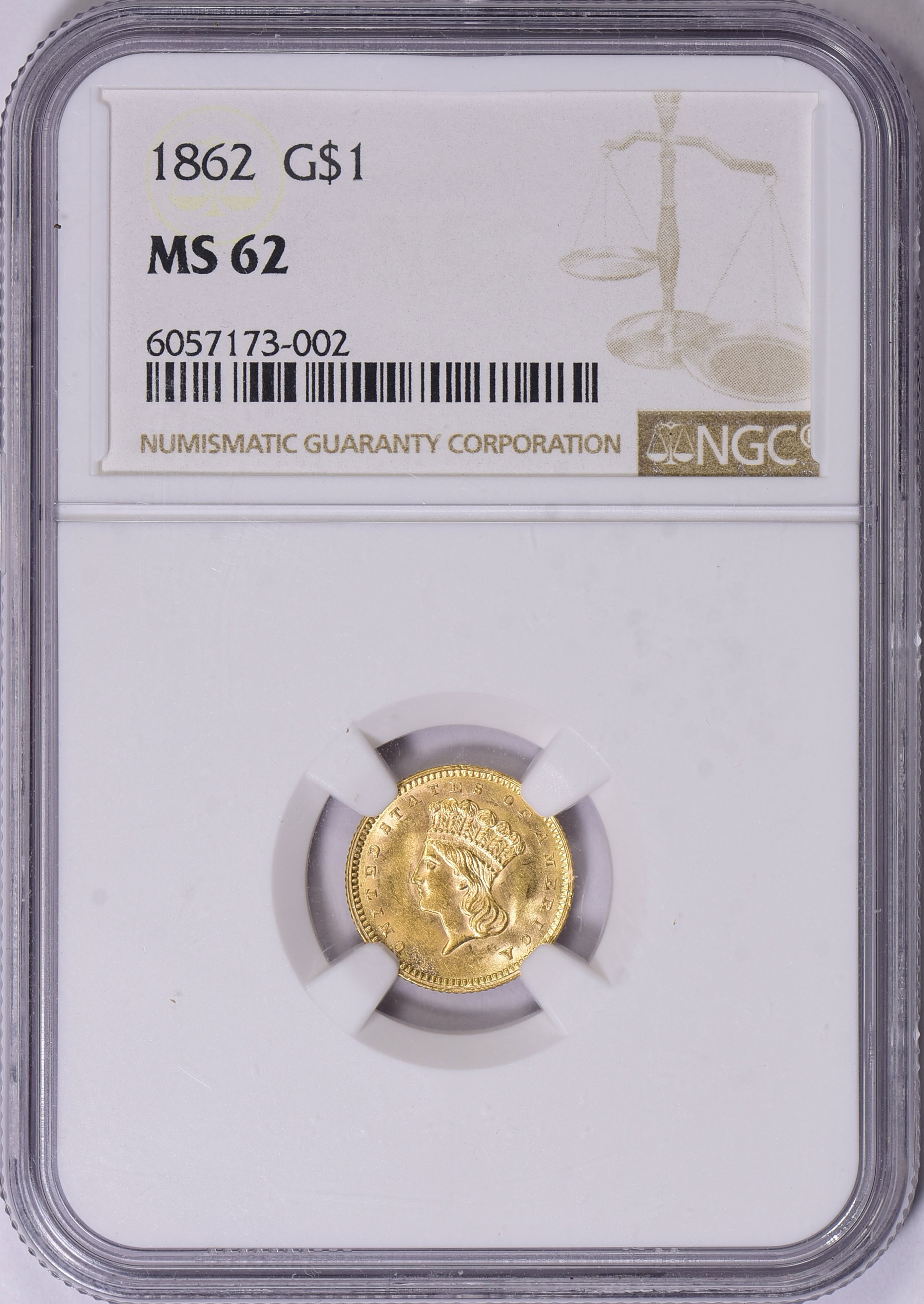 1862 Indian Princess Gold Dollar NGC MS-62 (Item 1642652 ...